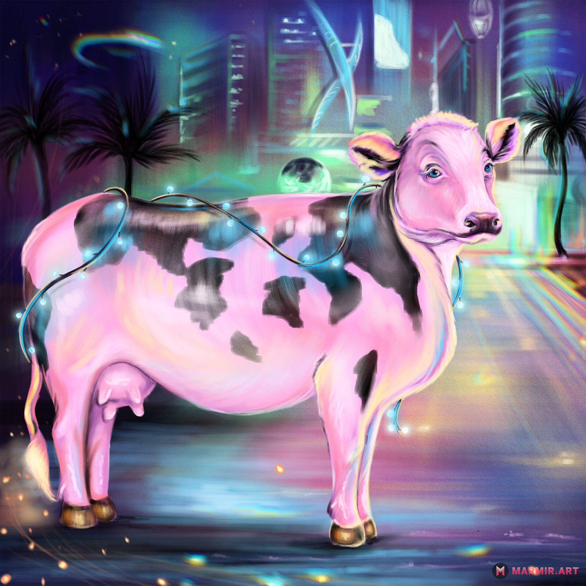 ArtStation - Neon Cow | Mystery Animal | Illustration | Time-Lapse