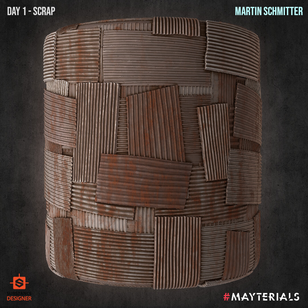 ArtStation - Mayterials 2021 - Day 1 - Scrap (Stylized Metal Scrap Wall)