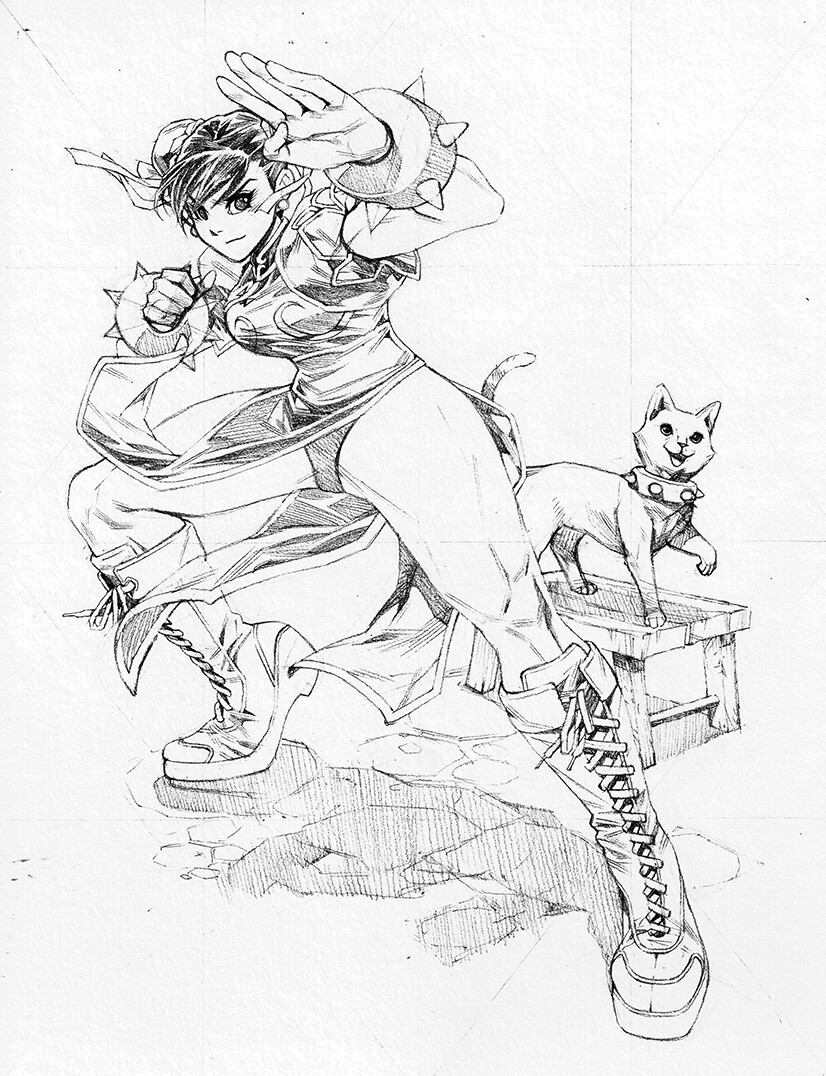ArtStation - Pencil: Chun Li and Cat