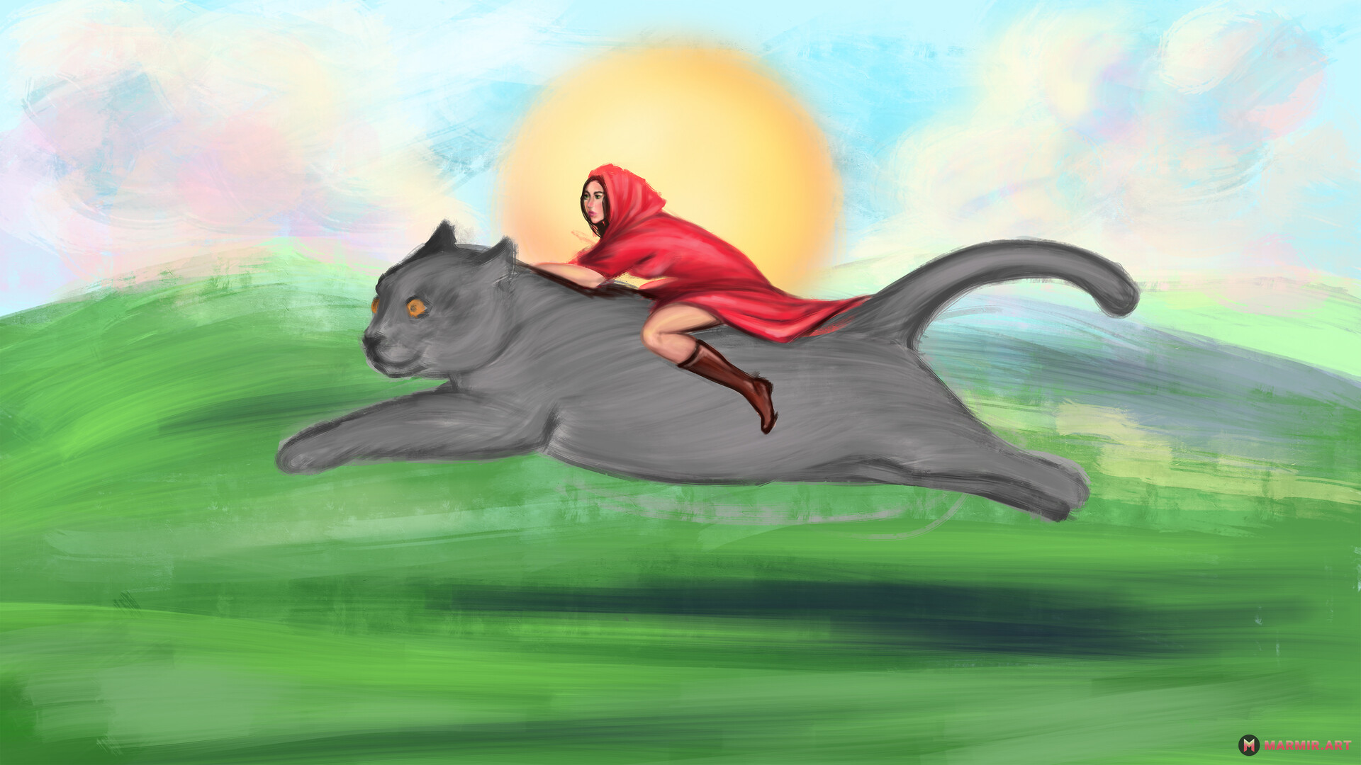 MarMirArt - Girl Riding The Cat | Concept Art | Illustration | Time-Lapse