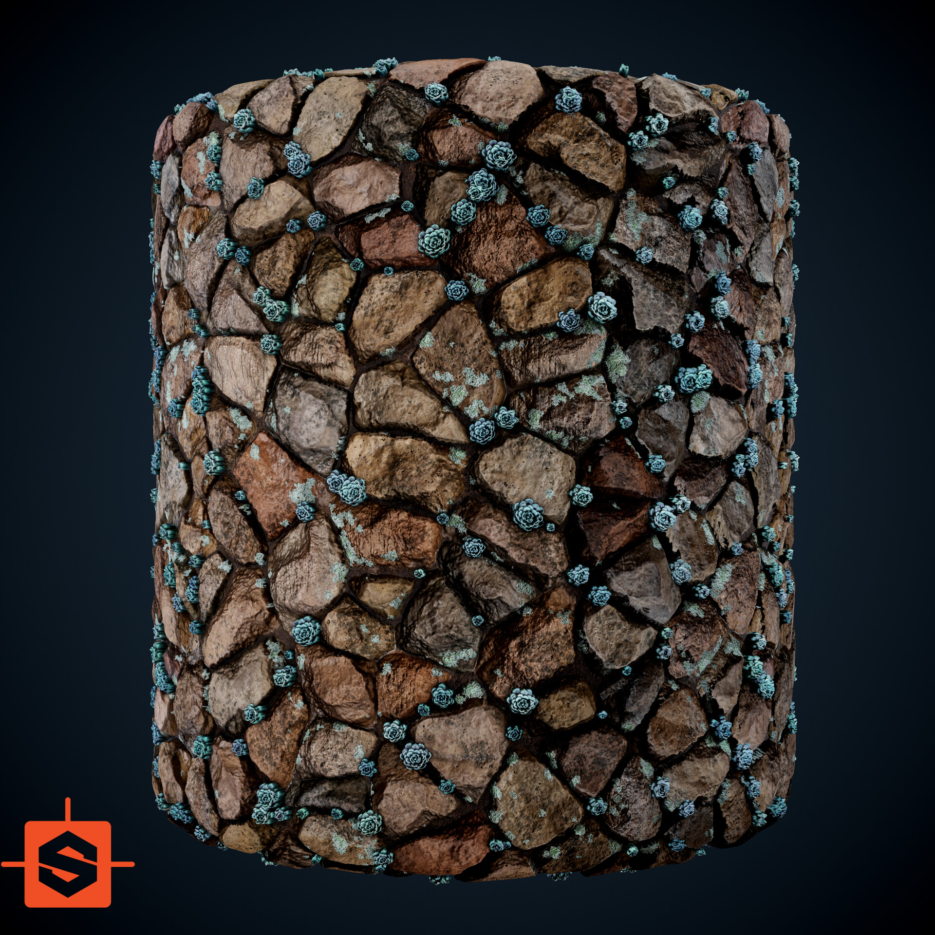 ArtStation - Cobblestone with succulents. Substance Designer