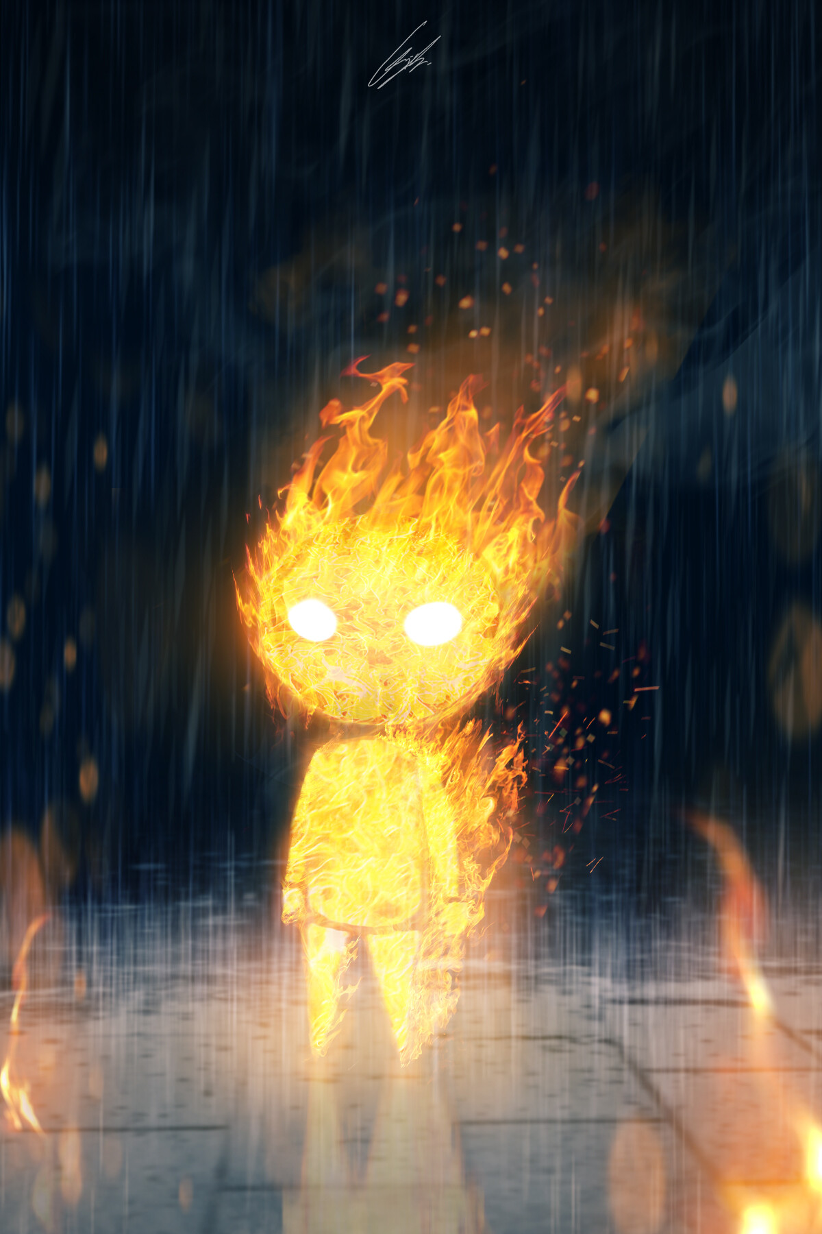 ArtStation - Fire in the rain