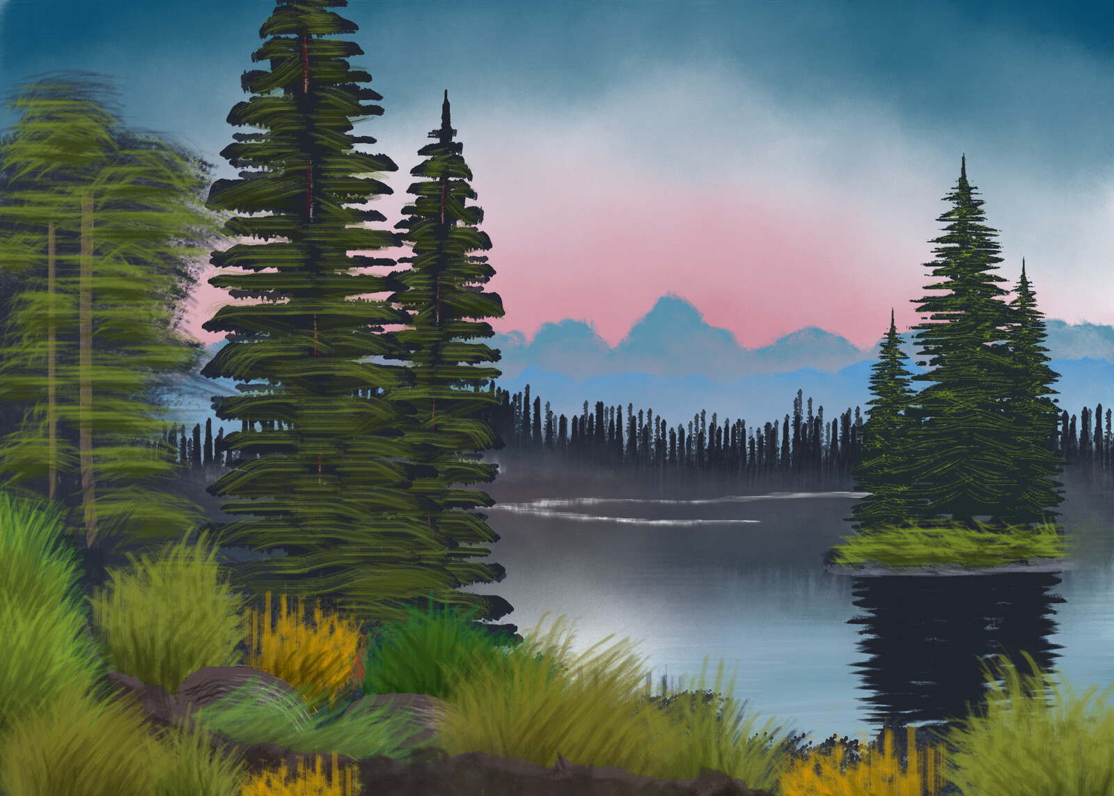 Charles Avila - Island In The Wilderness (Bob Ross Digital Recreation)