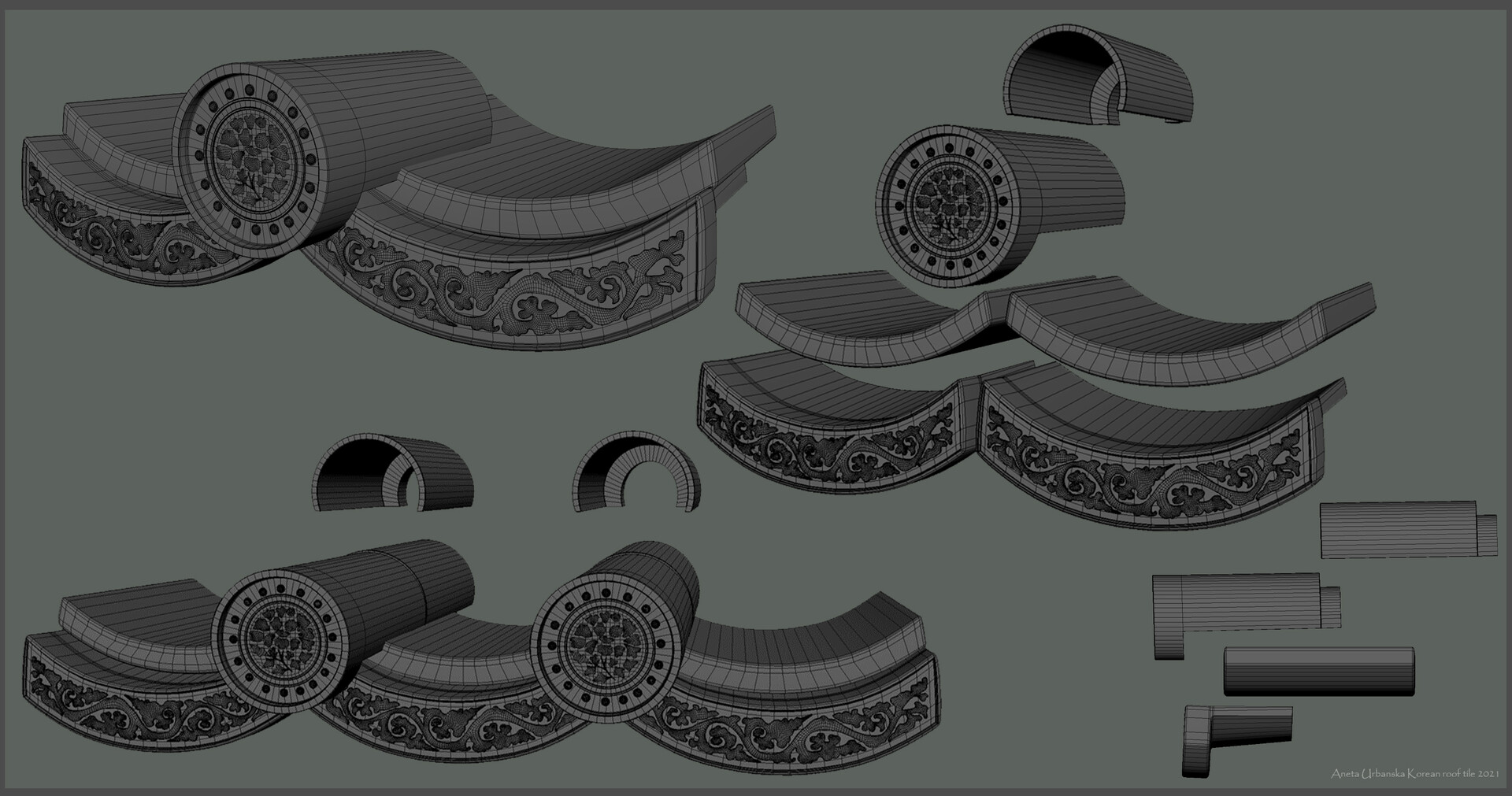 Aneta V - 3D Korean roof tile Model