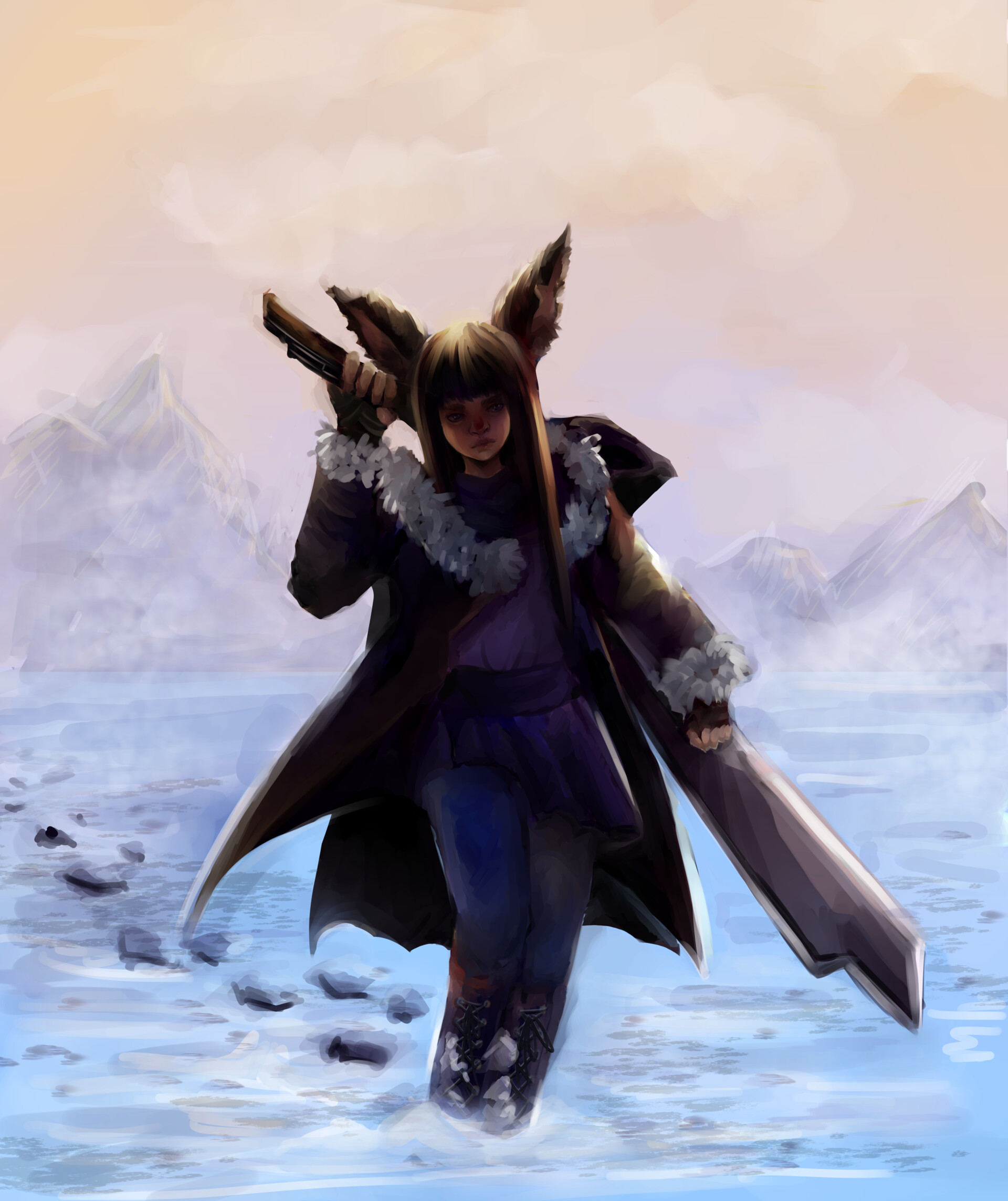 ArtStation - Foxgirl in the Snow
