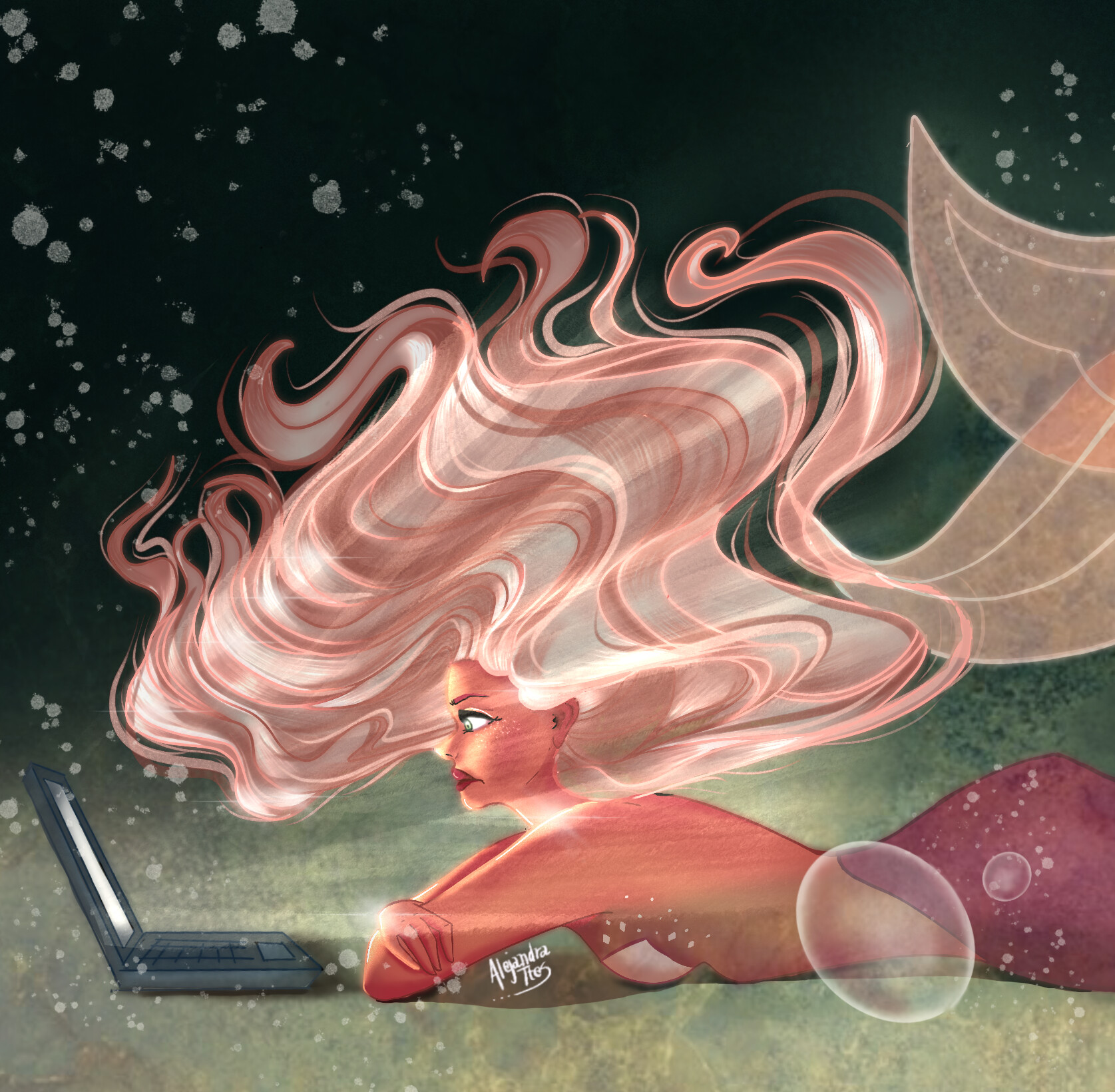 ArtStation - Watching a movie under the sea