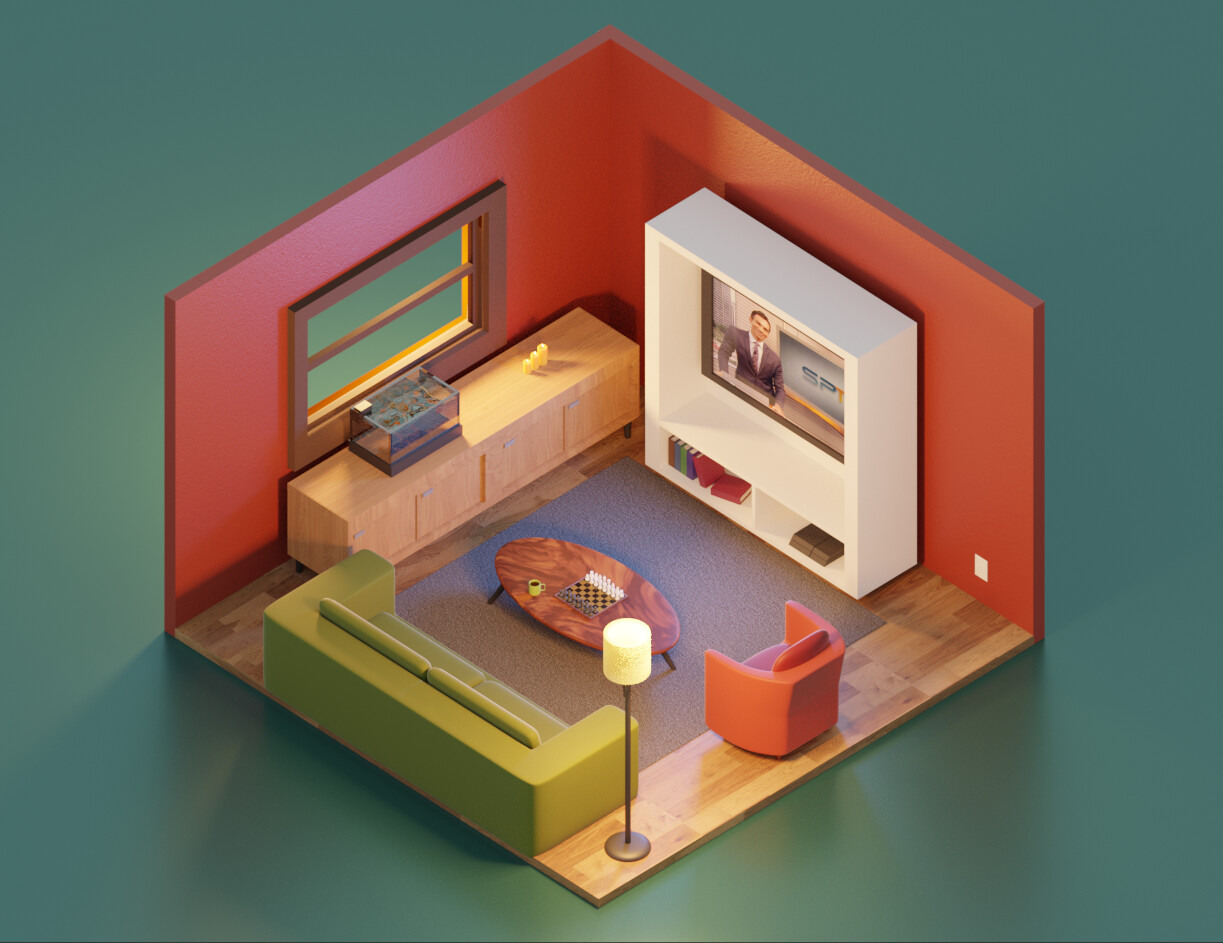 ArtStation - ISOMETRIC LIVING ROOM