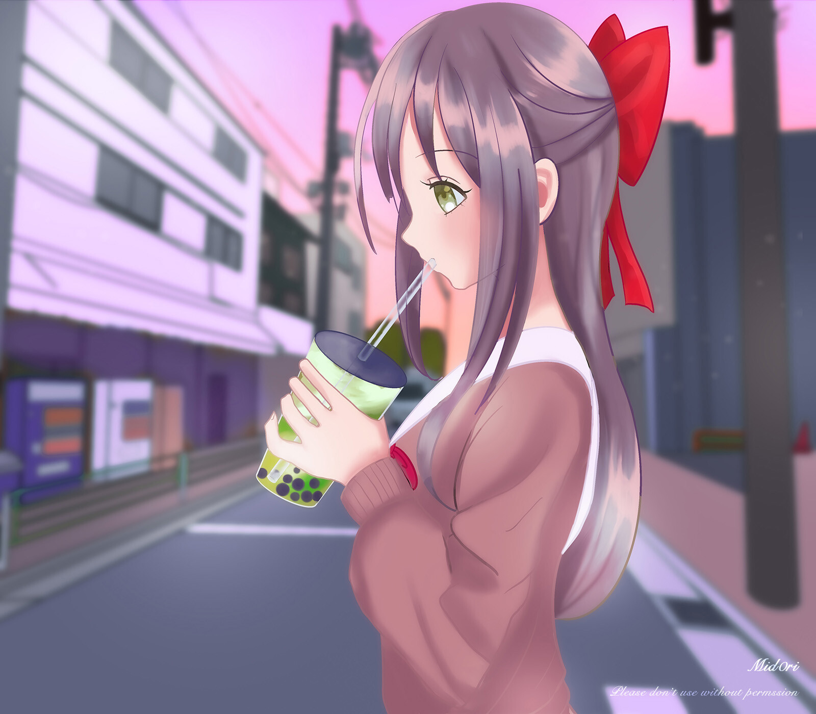ArtStation - Girl With Matcha Boba Tea