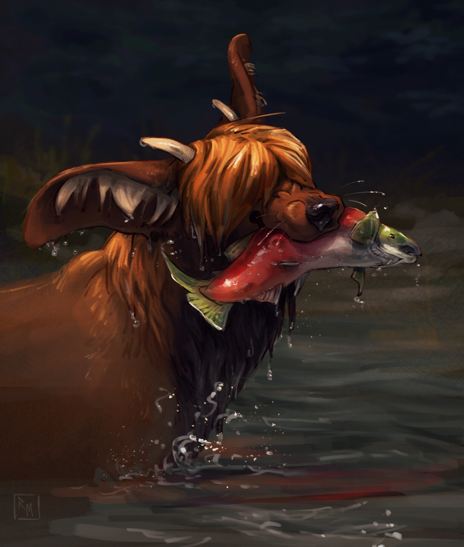 ArtStation - Creature catching salmon