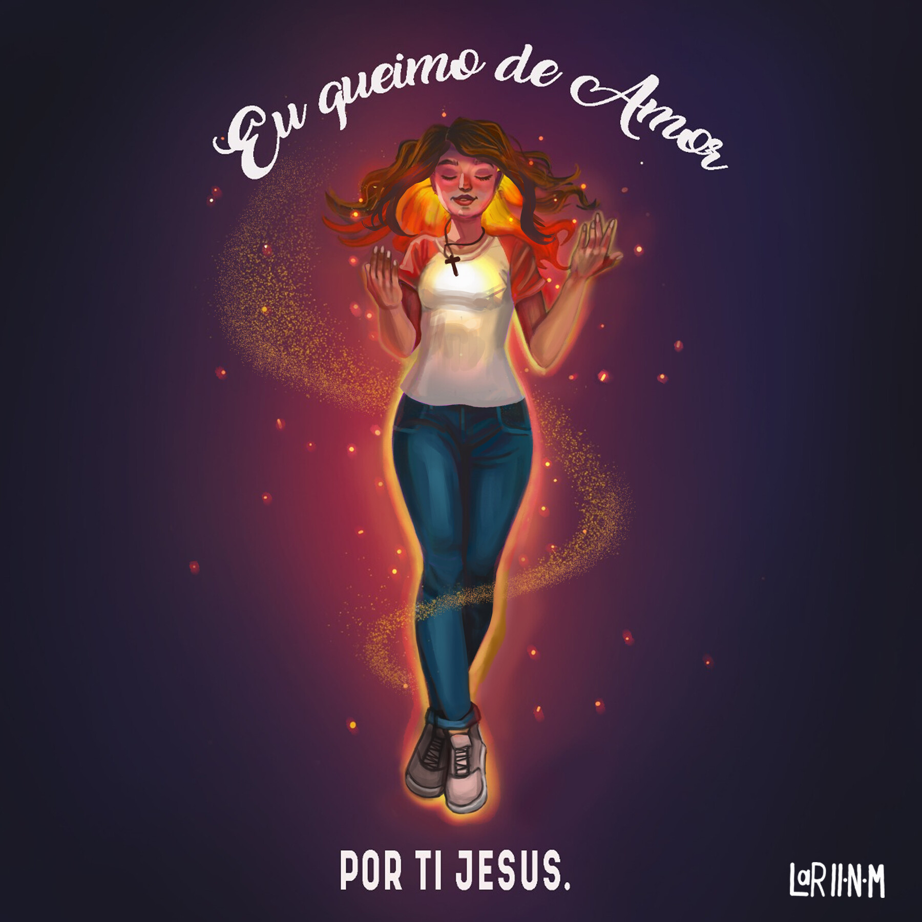 ArtStation - A young girl burning in the fire of the Holy Spirit.