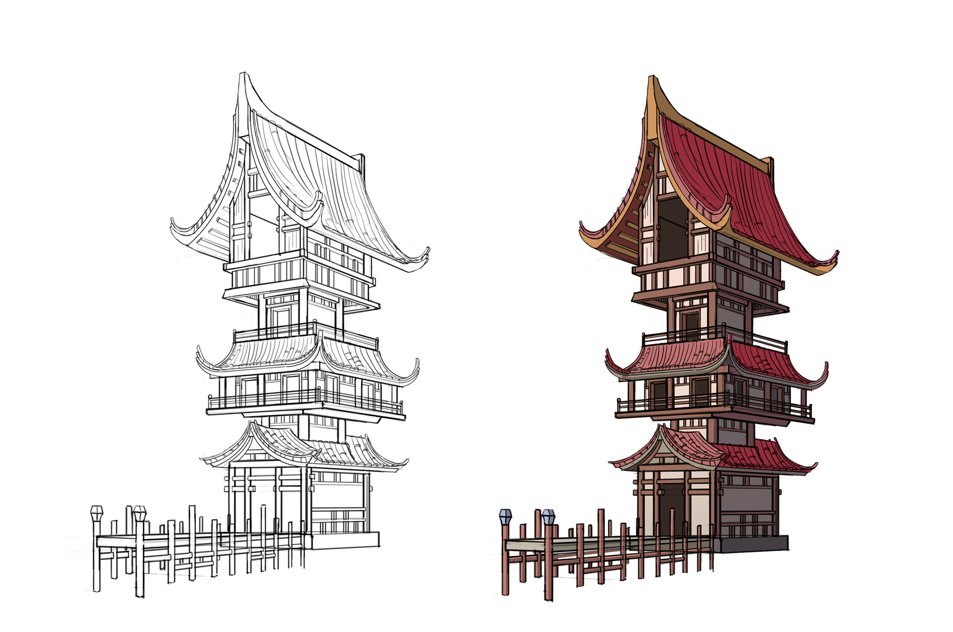 Traditional Chinese House Drawing