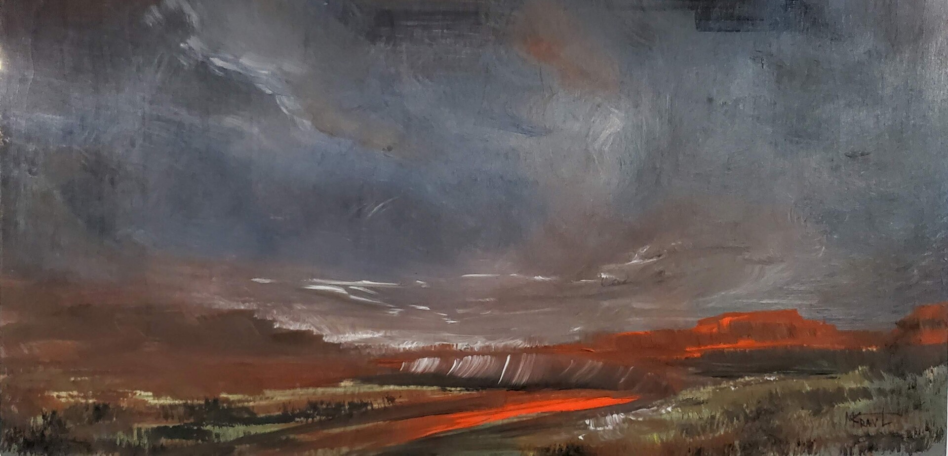 ArtStation - Storm in canyons. Mountain landscape traditional painting ...