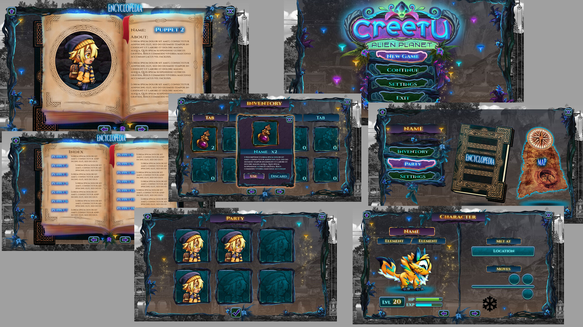 ArtStation - UI examples for Creetu Web Game