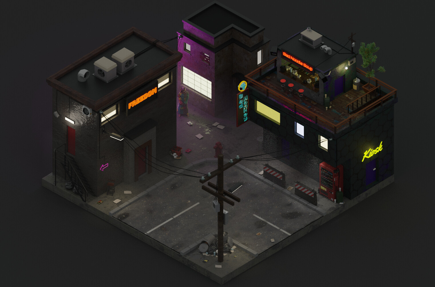 ArtStation - Isometric Cyberpunk Street Scene