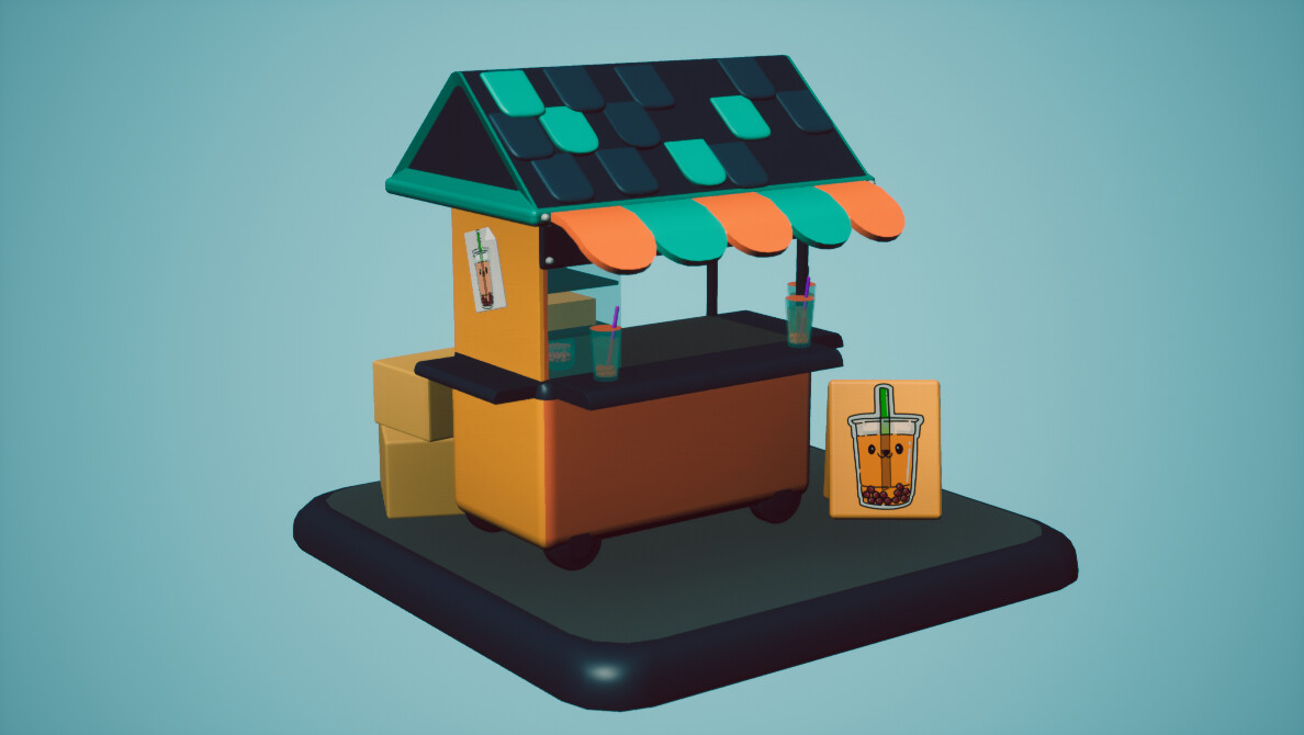 ArtStation - Stylised Bubble Tea Cart Diorama