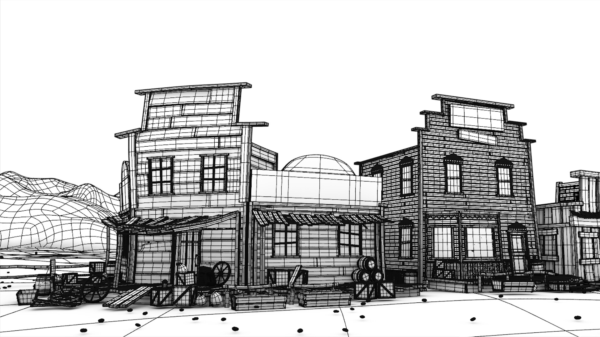 Old Western Town Drawing