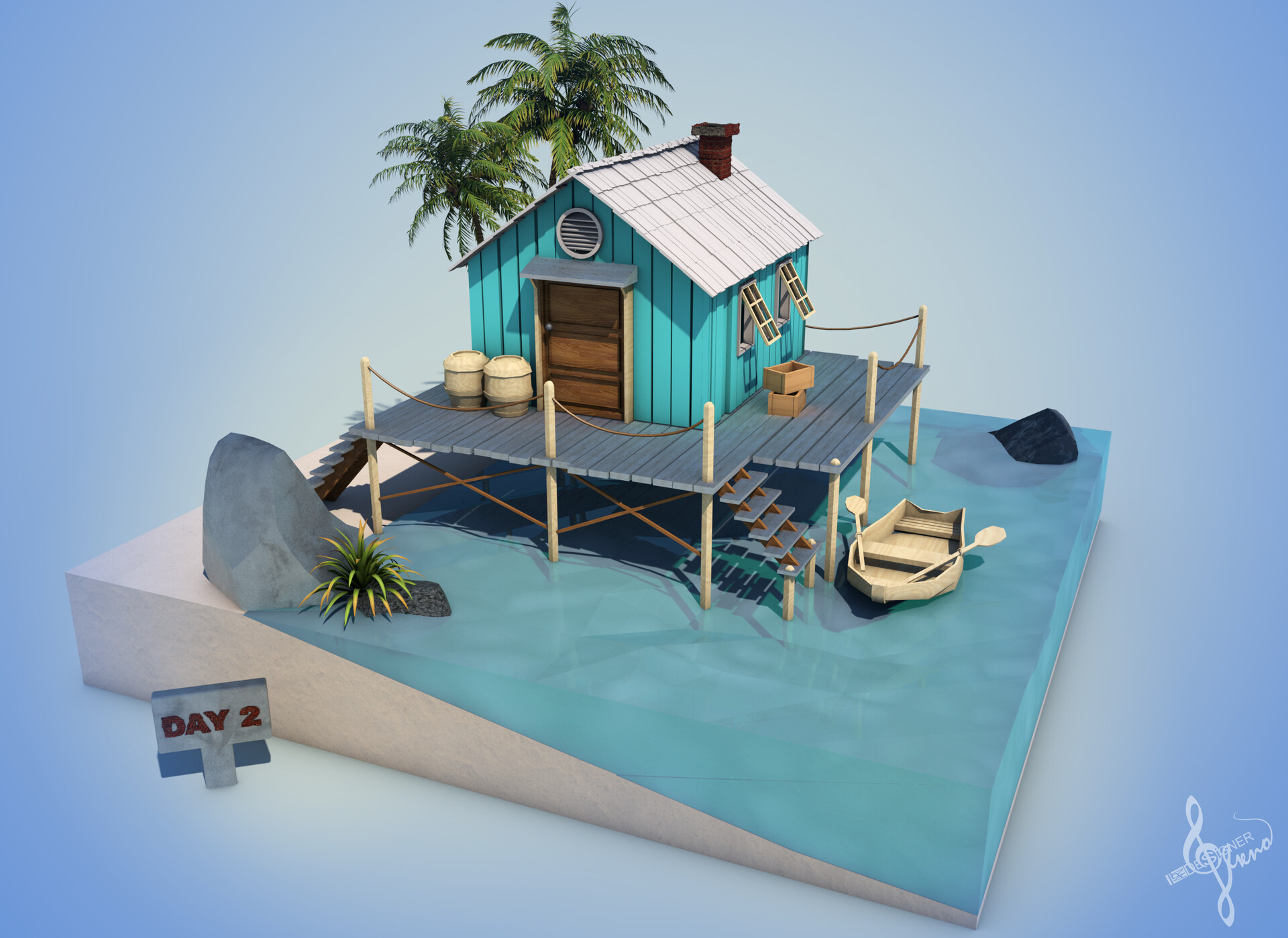 ArtStation - "Seaside Cottage" Day 2 of One 3D model per day, 100 Days Self Challenge.