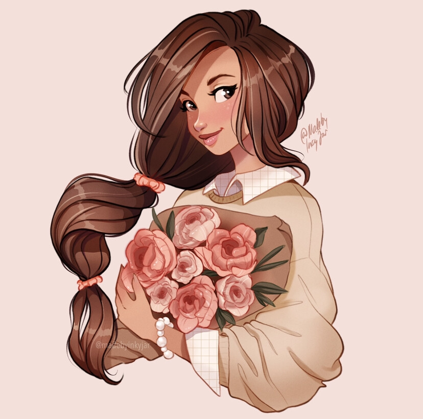 ArtStation - Cottagecore girl with flowers with steps