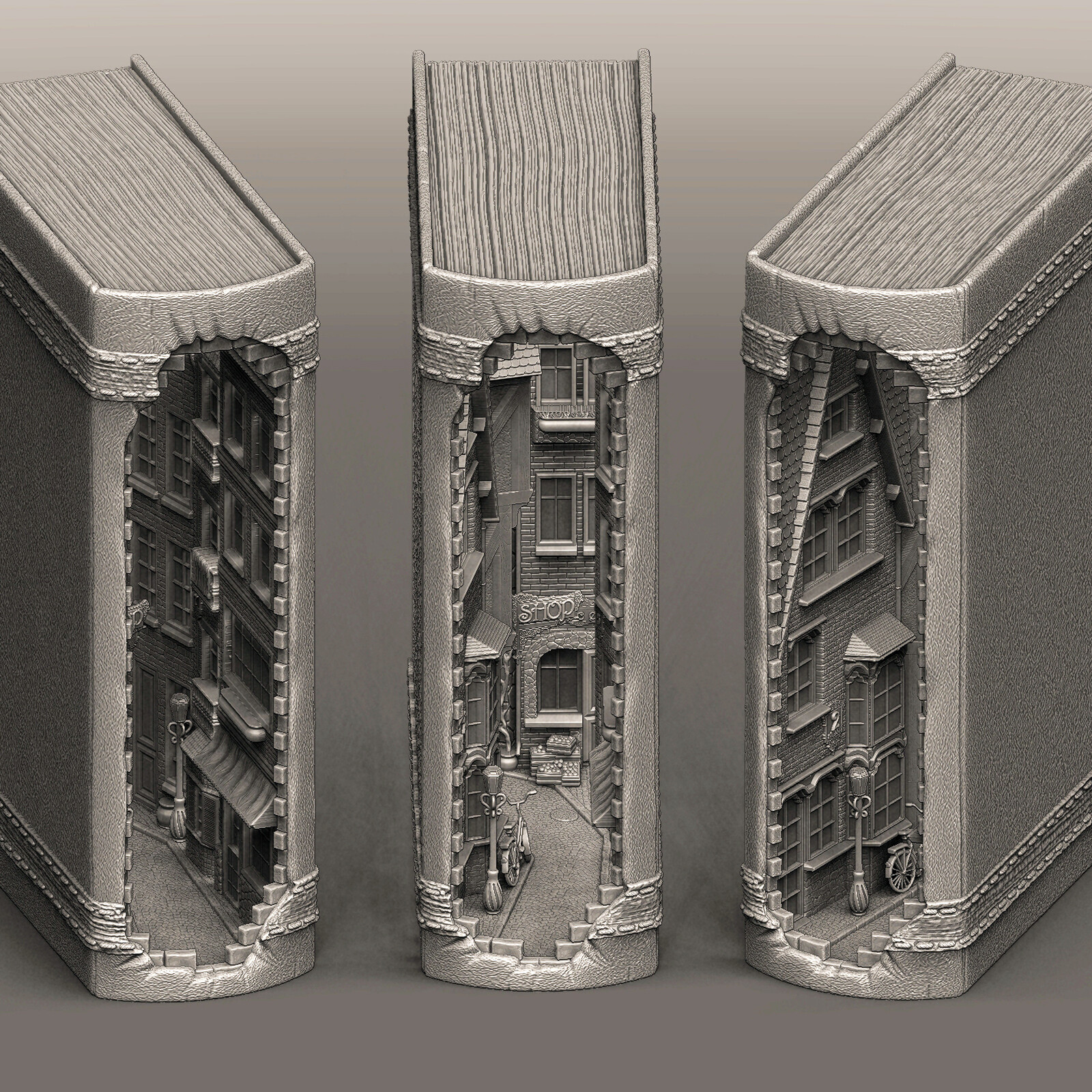 ArtStation - Book Nook - Street in the Book. For CNC and 3D printing