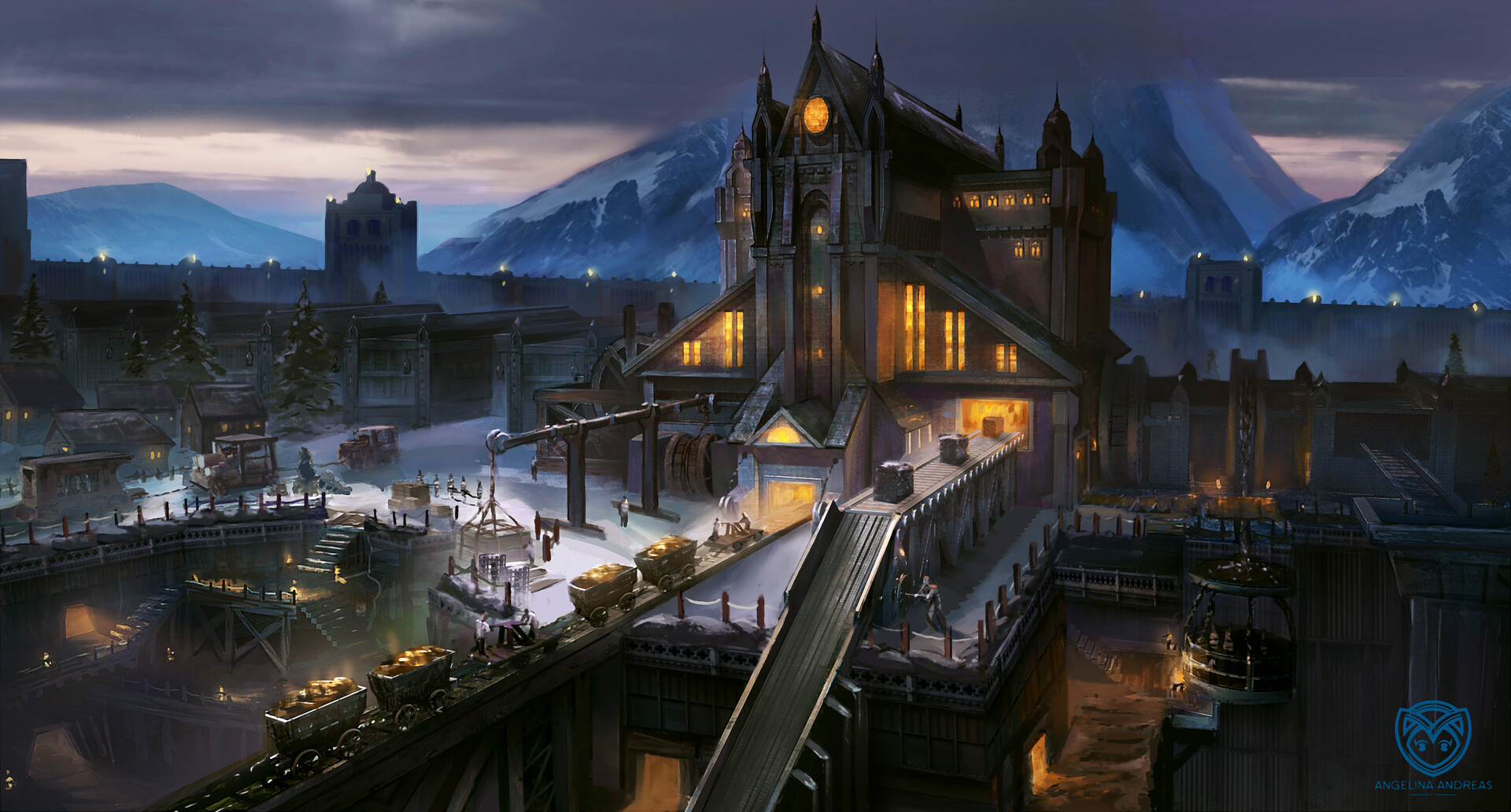 fantasy mining town art