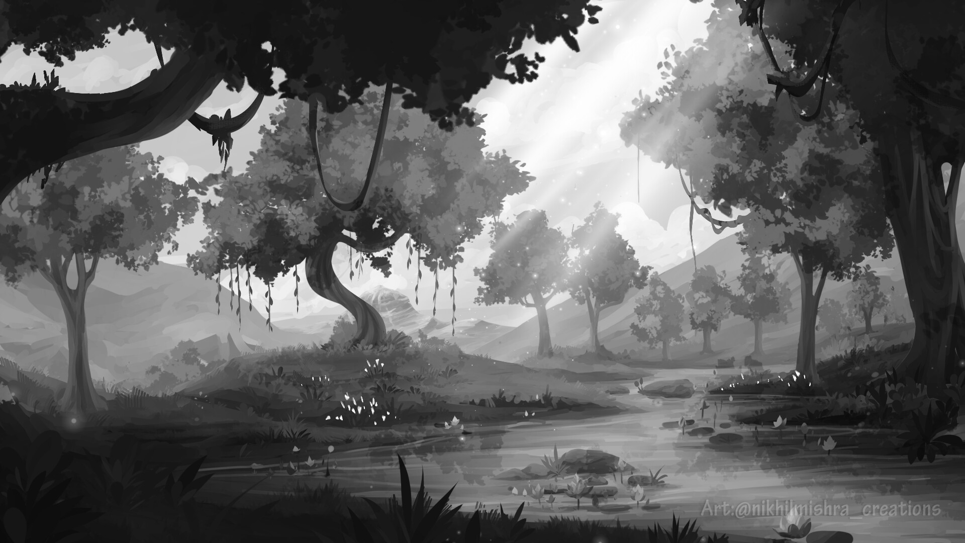 Black And White Paintings Of Nature
