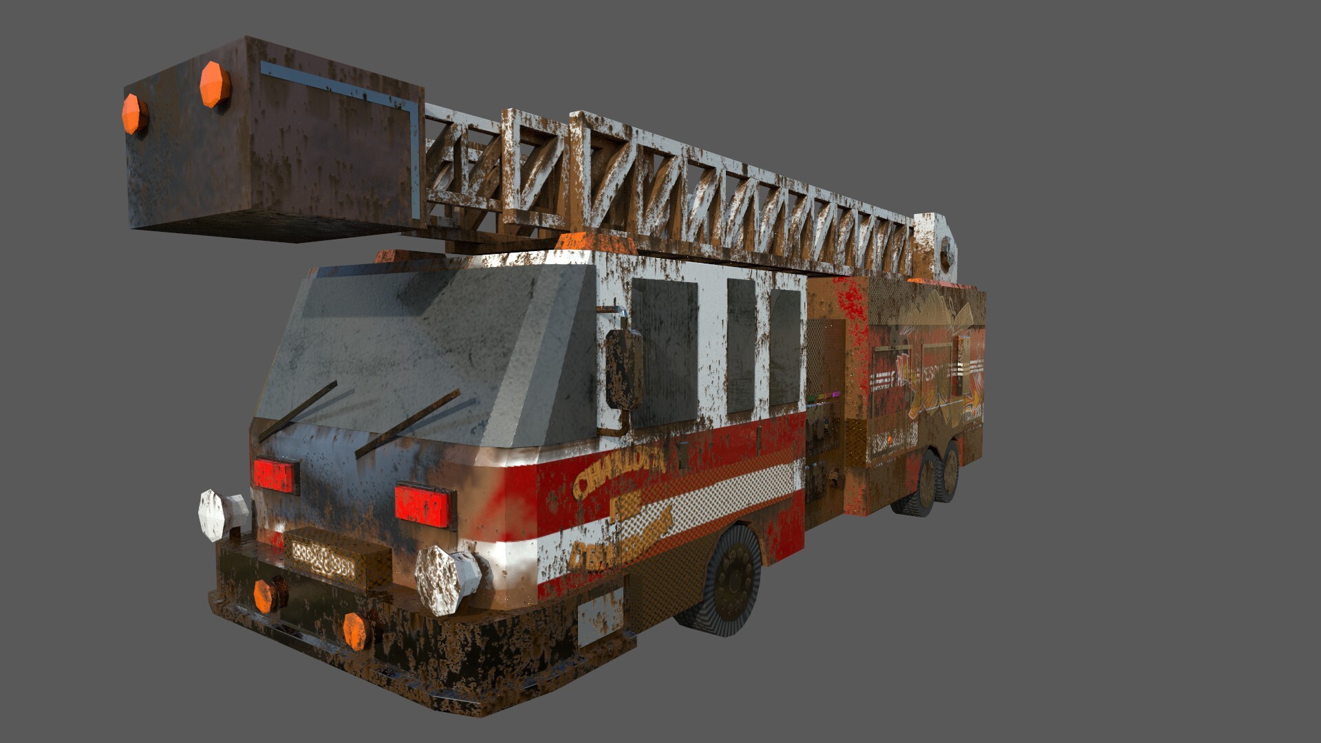 ArtStation - Textured model practice of damaged fire truck