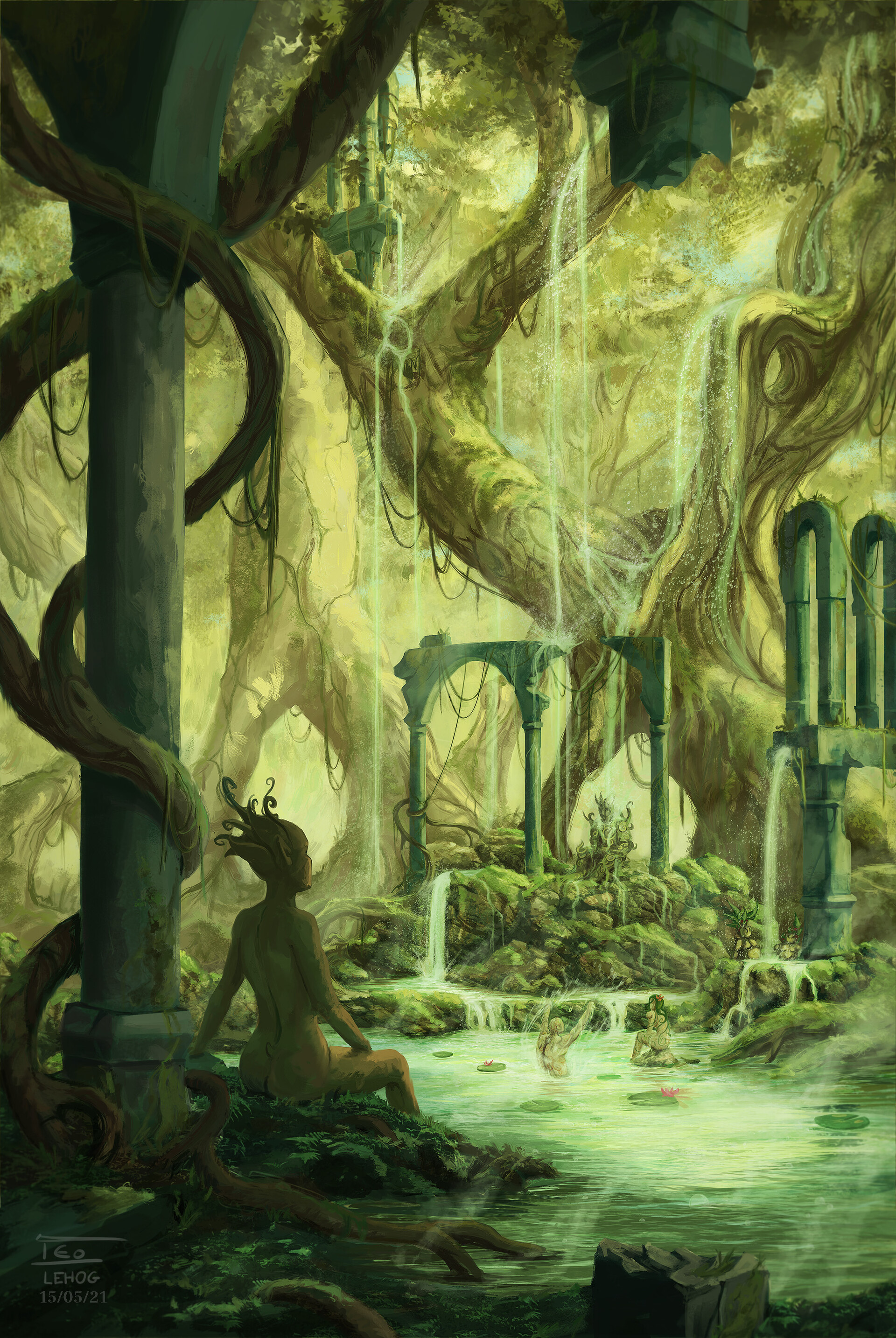 ArtStation - Sylvan Thermal Baths - Card game illustration