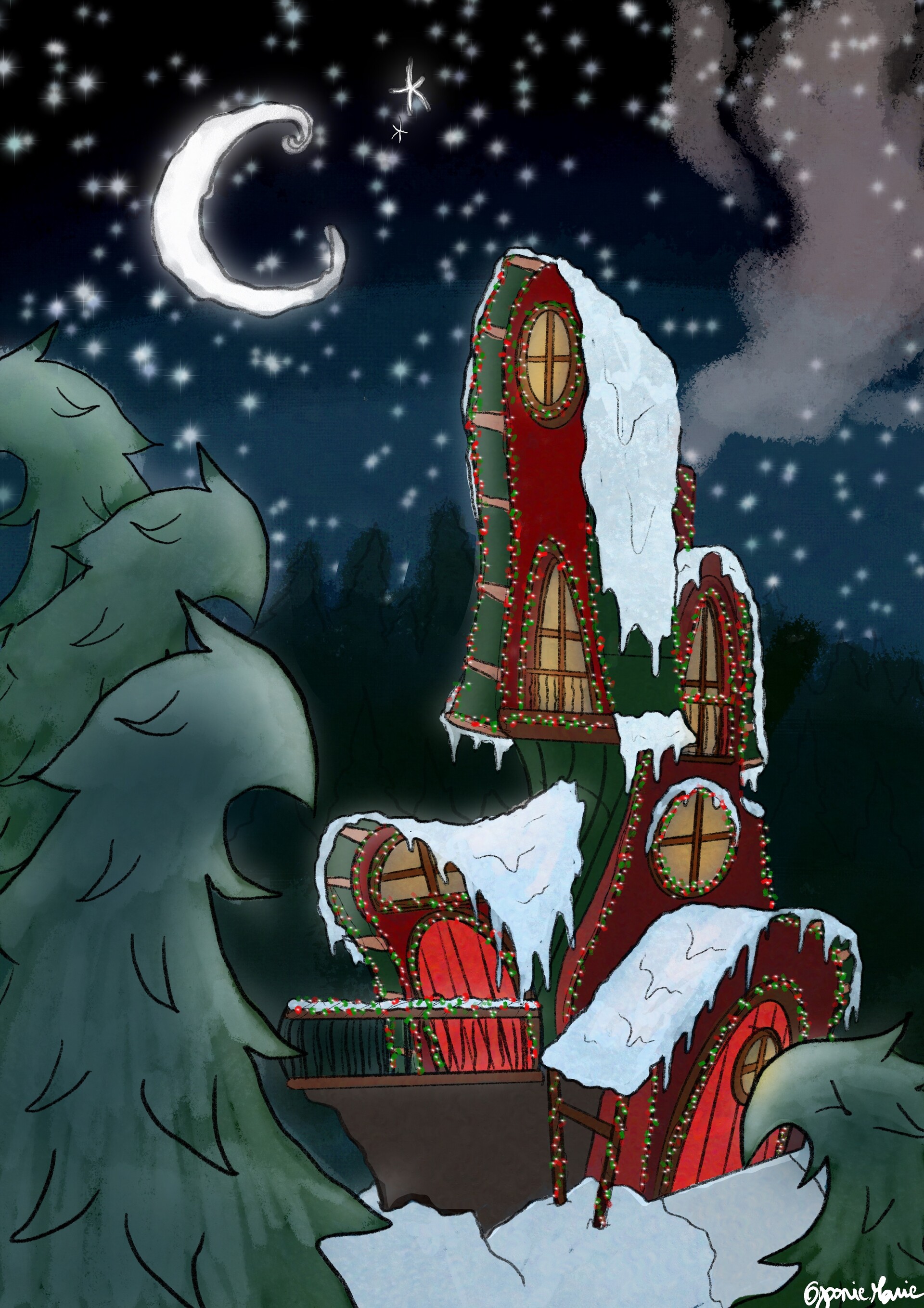 ArtStation - Christmas drawing of a house inspired by The Grinch who ...
