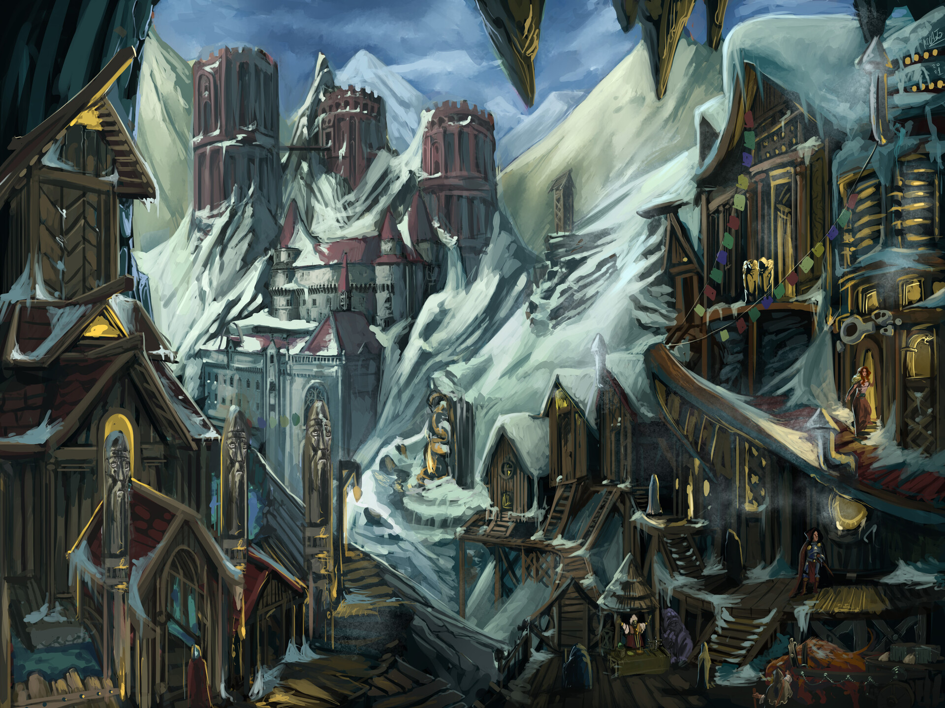 fantasy mining town art