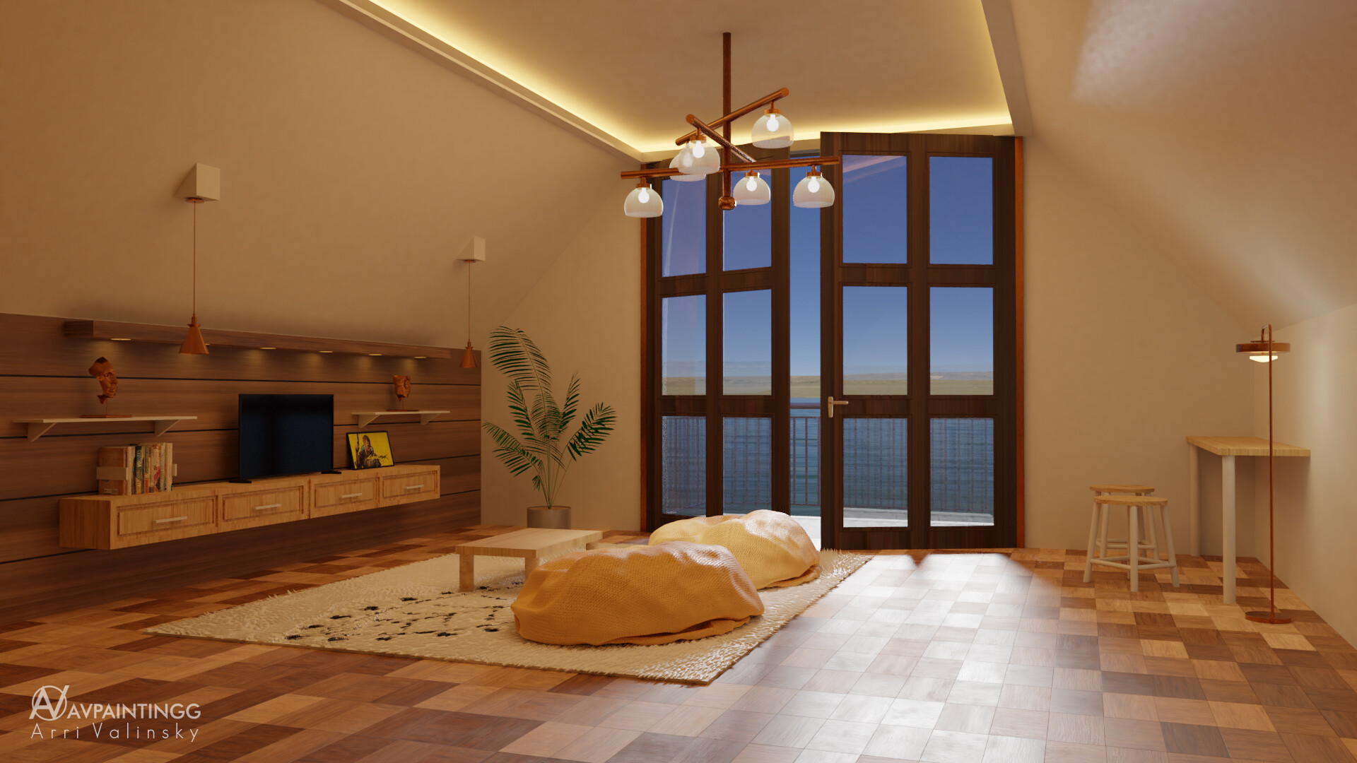 ArtStation - design livingroom on beach