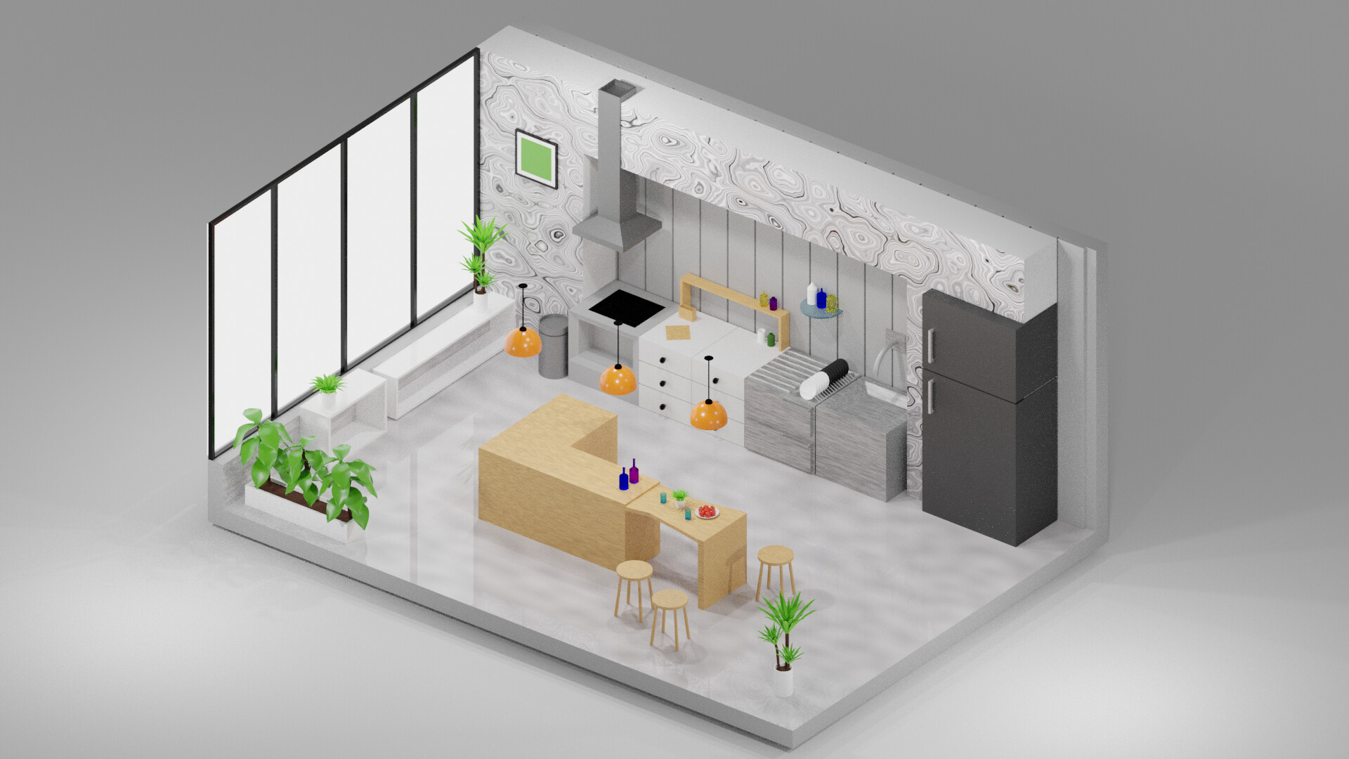 ArtStation - low poly kitchen