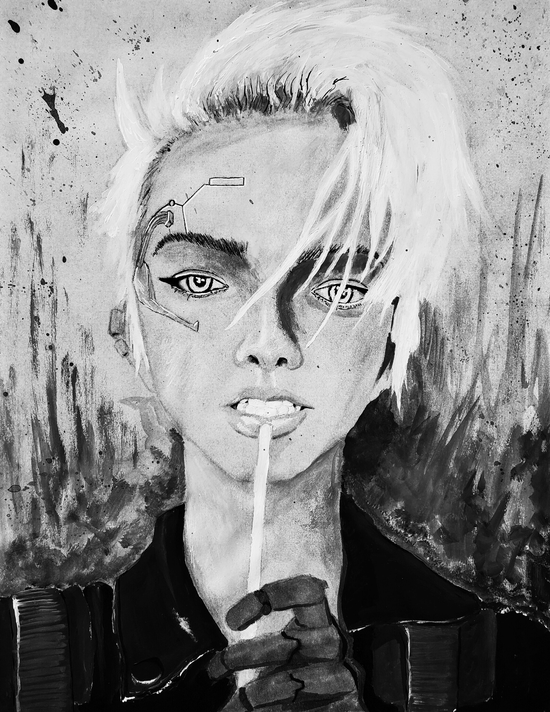 ArtStation - Ink and Acrylic Portrait/Face Study