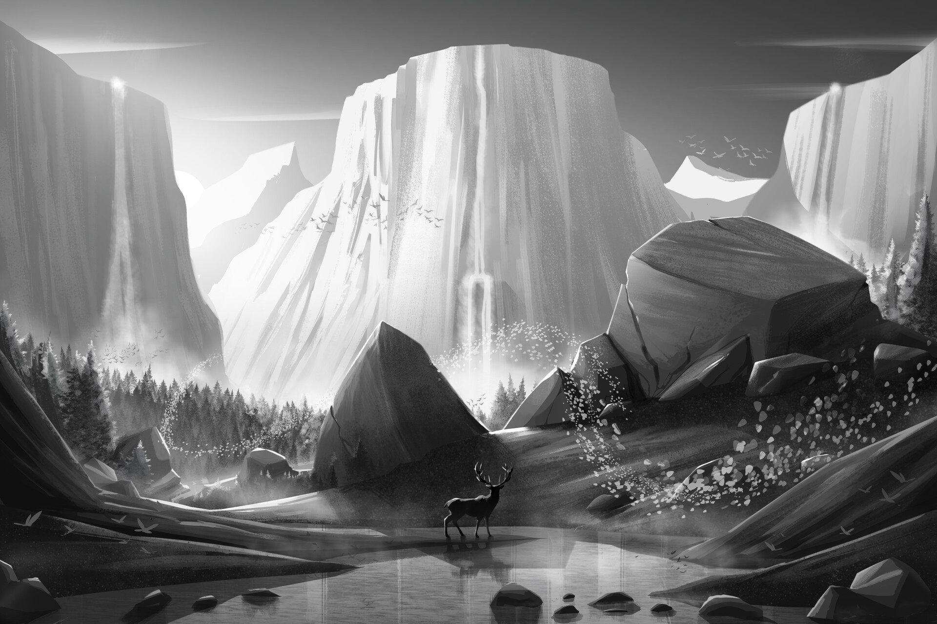 ArtStation - Forested Valley Environment Value Study