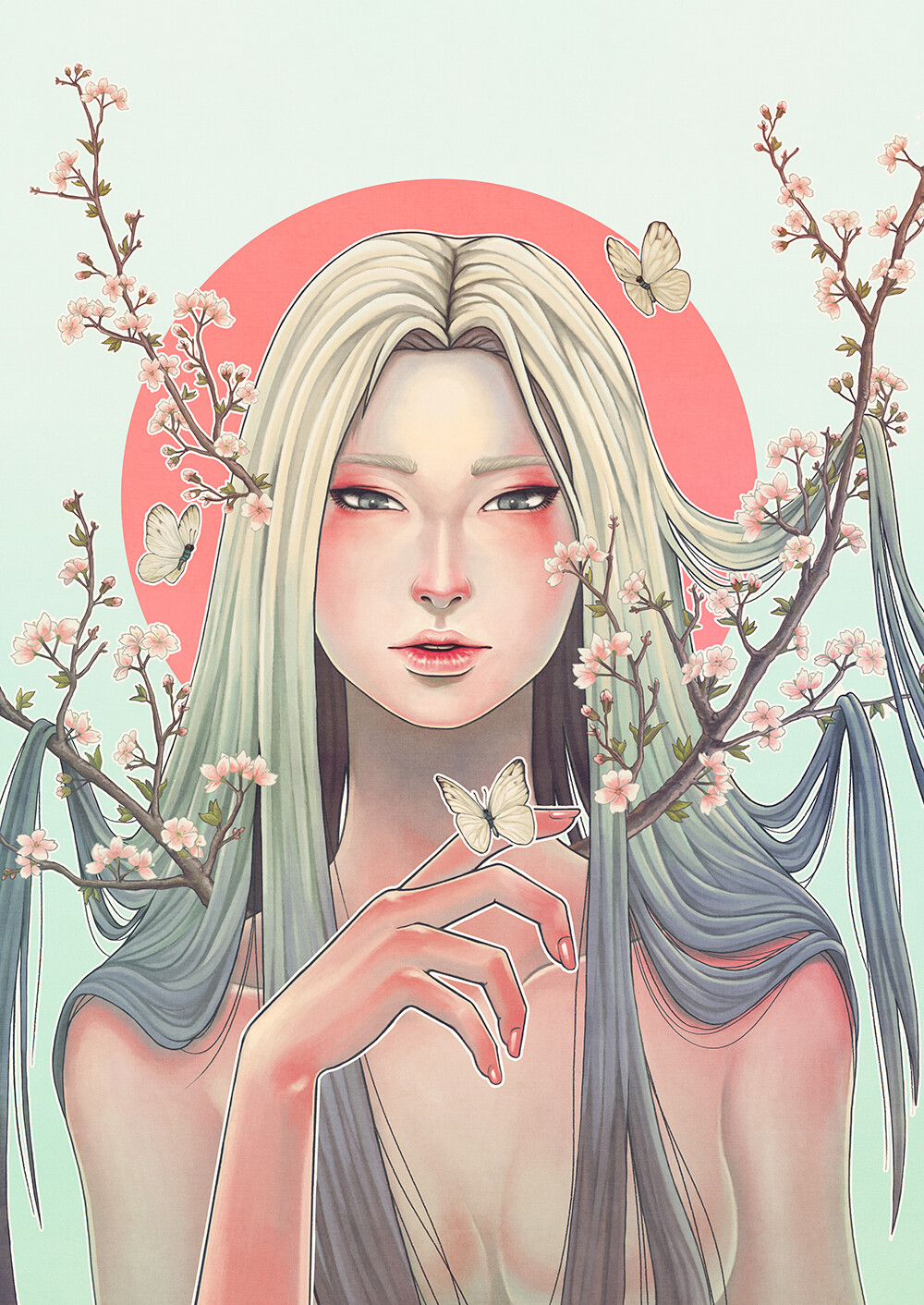 ArtStation - sakura and butterflies