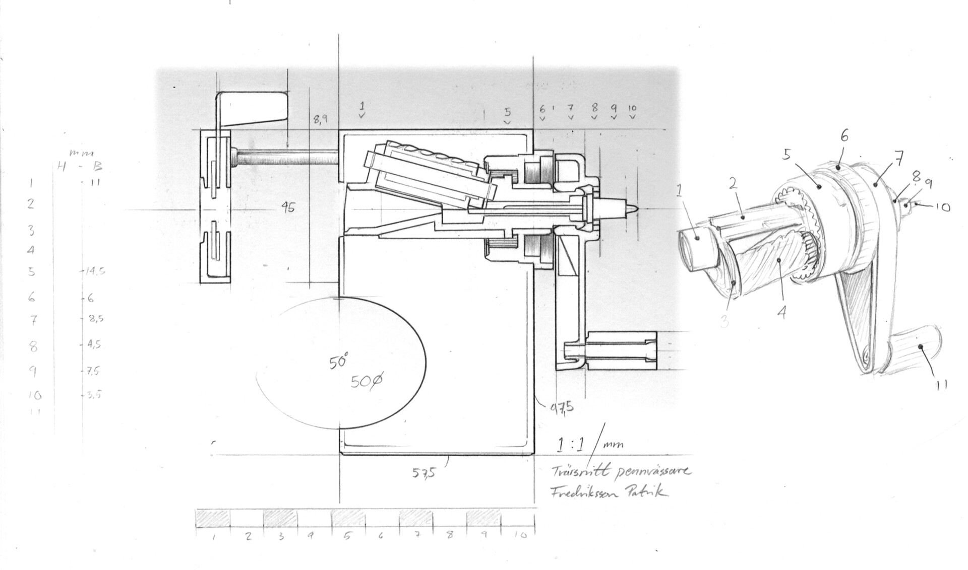 pencil sharpener technical drawing