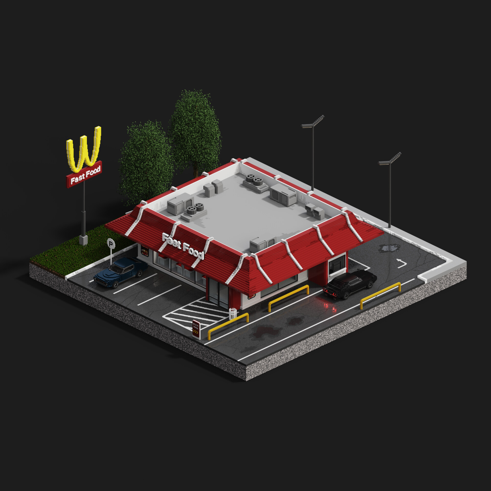 ArtStation - voxel fast food restaurant (mcdonald's)