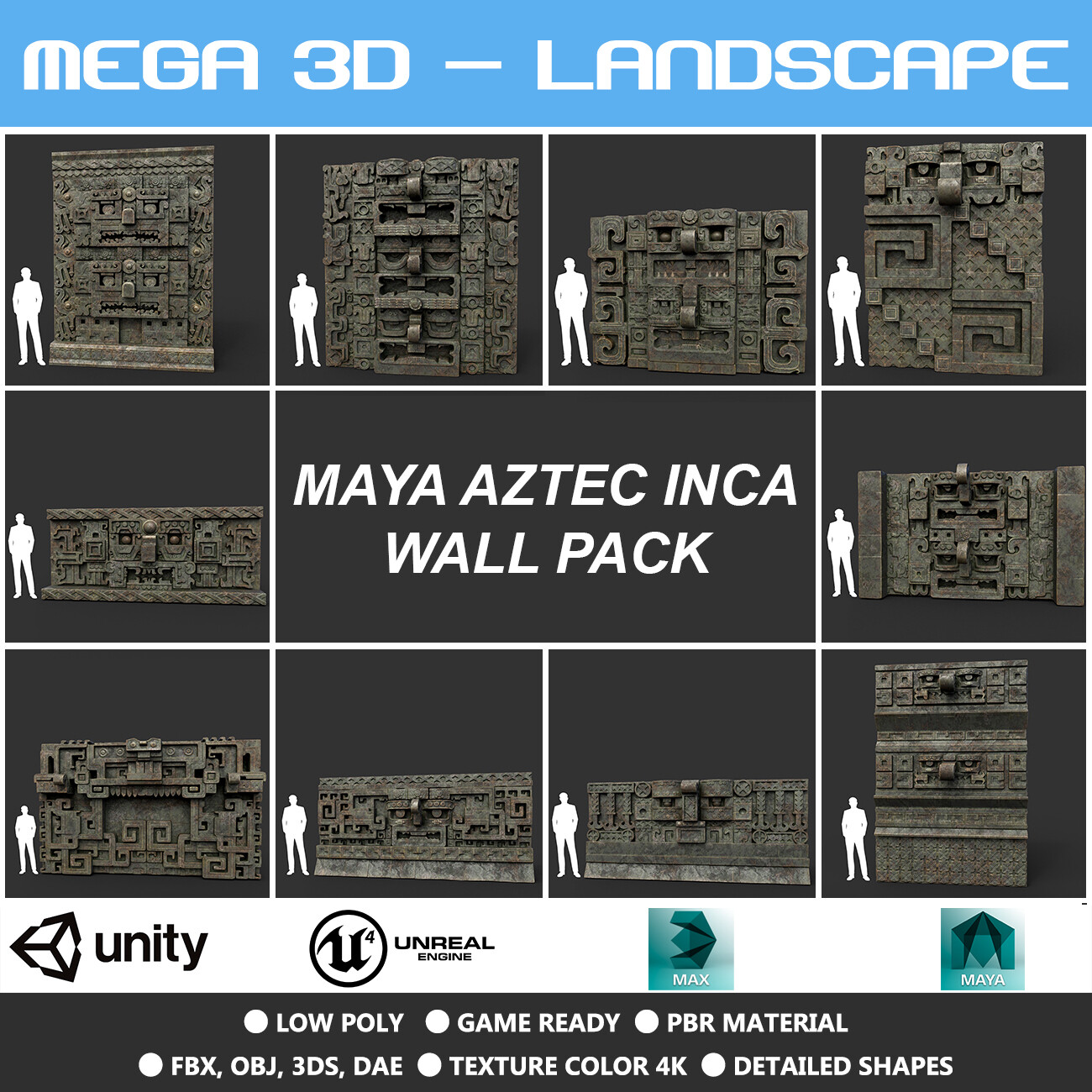 ArtStation - Low poly Mayan Inca Aztec Wall Modular Pack Mossy 210616