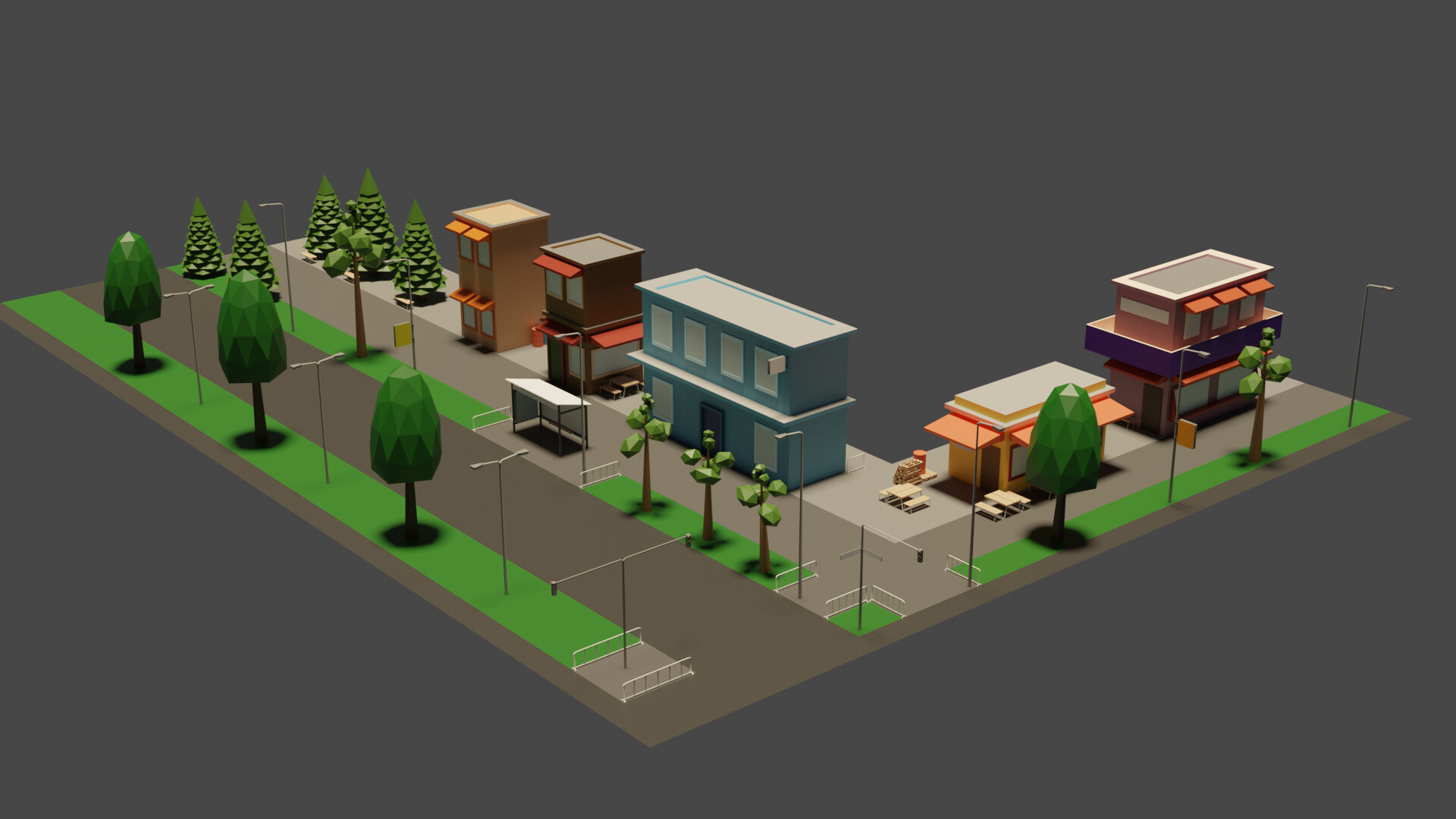 ArtStation - Lowpoly townstreet asset (Try on Blender)