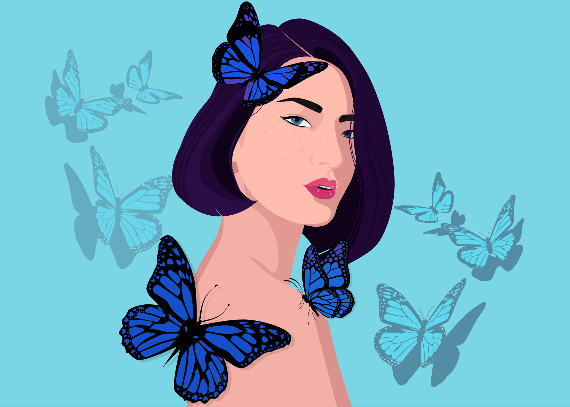 ArtStation - Beautiful girl with butterflies. Unity with nature