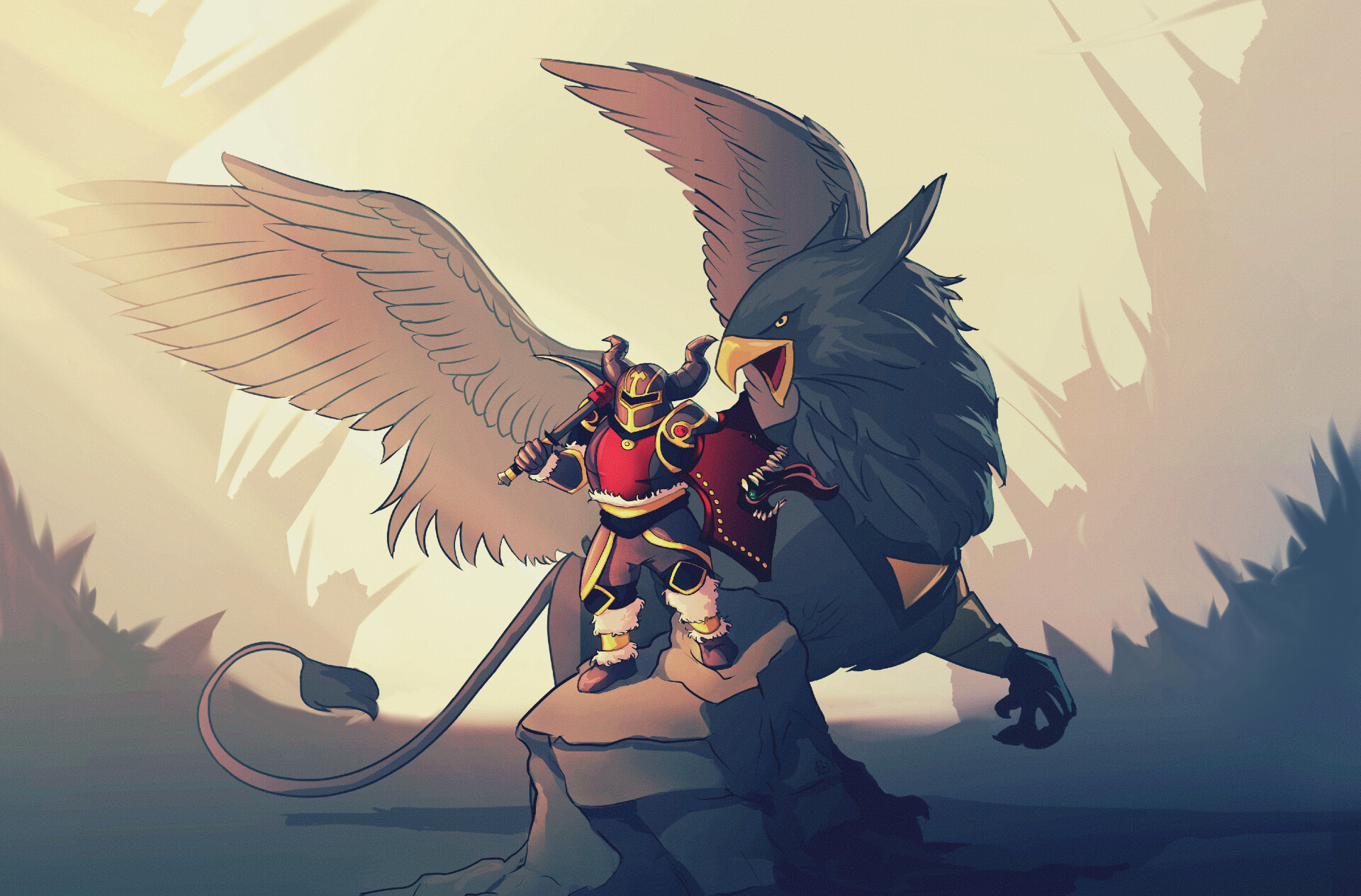 ArtStation - Dwarf Paladin and Griffin