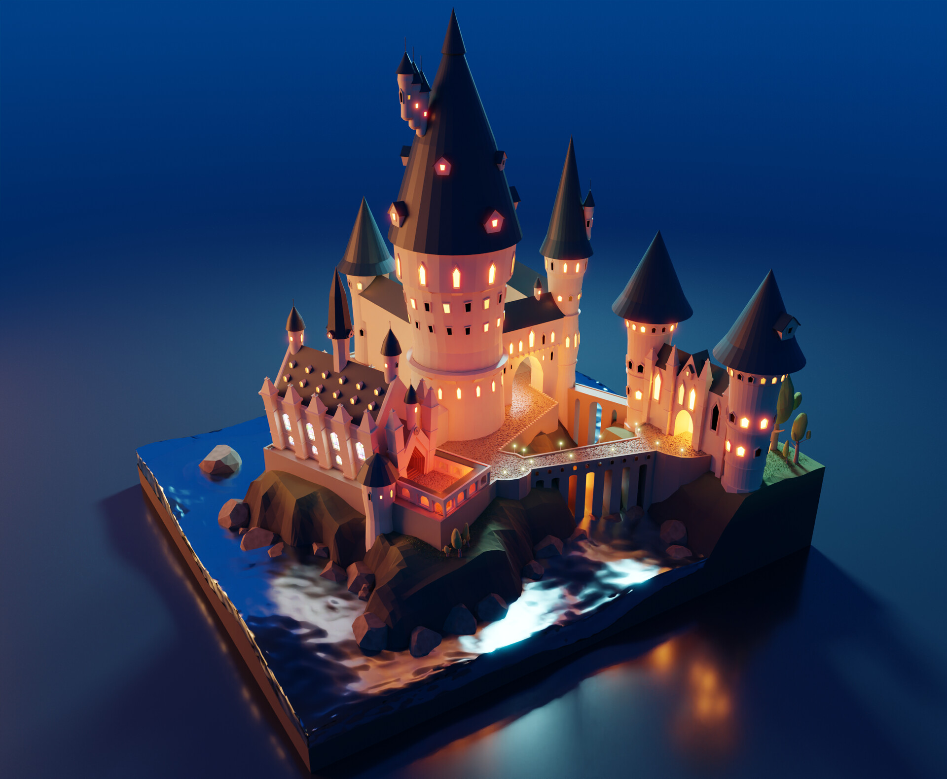 ArtStation - Low-poly Hogwarts castle