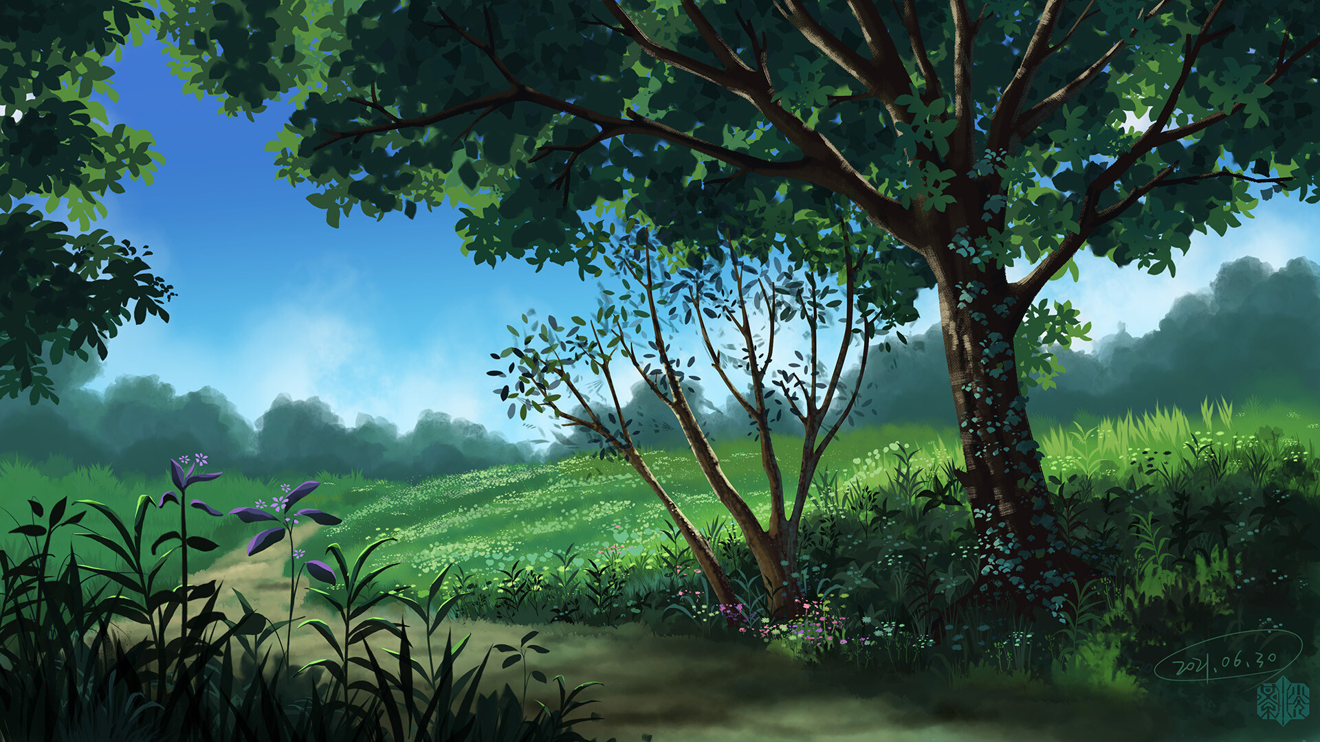 ArtStation - Natural scene learning - Grassland forest