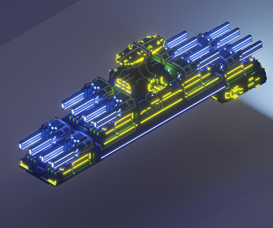 ArtStation - 3d voxel iso space ship