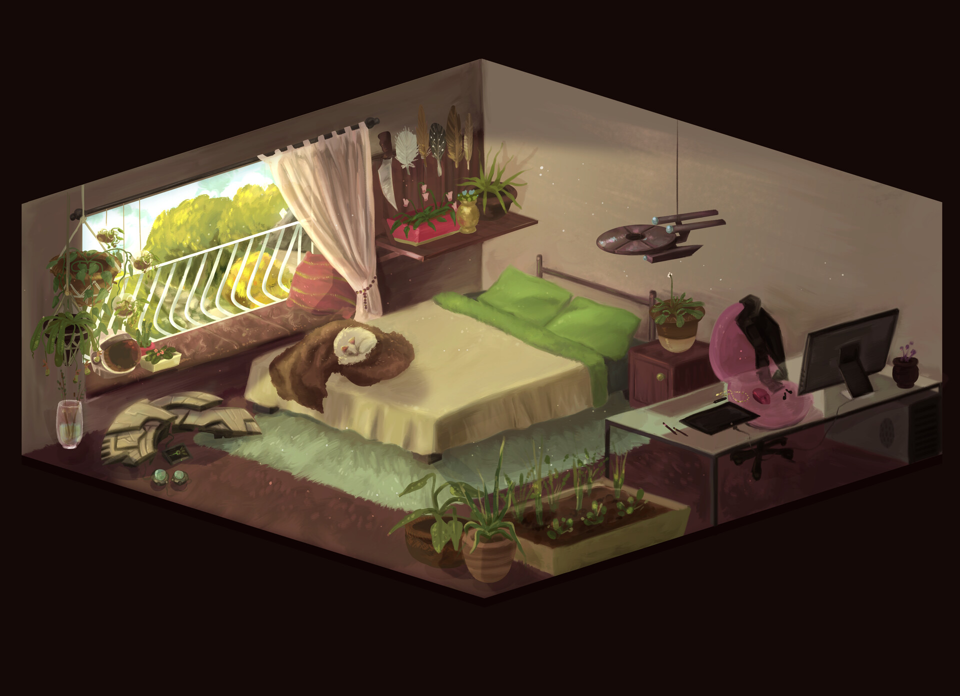 ArtStation - Isometric "chill with your cat " room (Isometric art)