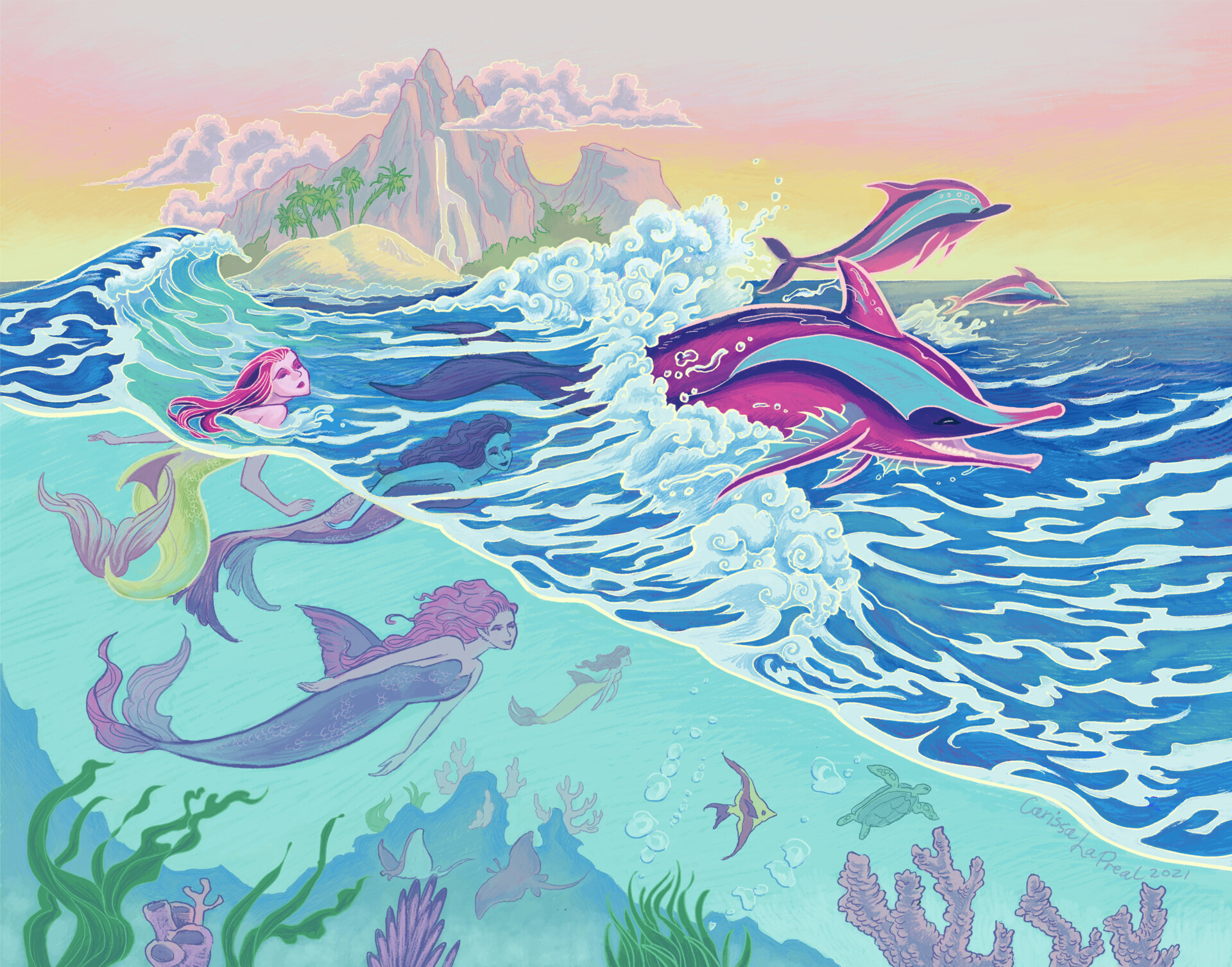 ArtStation - Mermaid and Dolphin Play