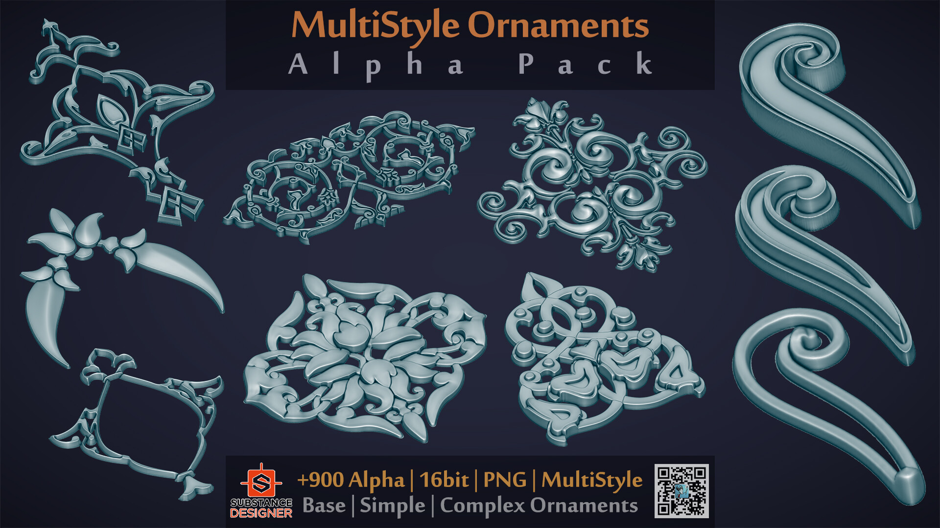 Artstation Multistyle Ornaments Alpha Pack 900 Alpha Png 16 Bit