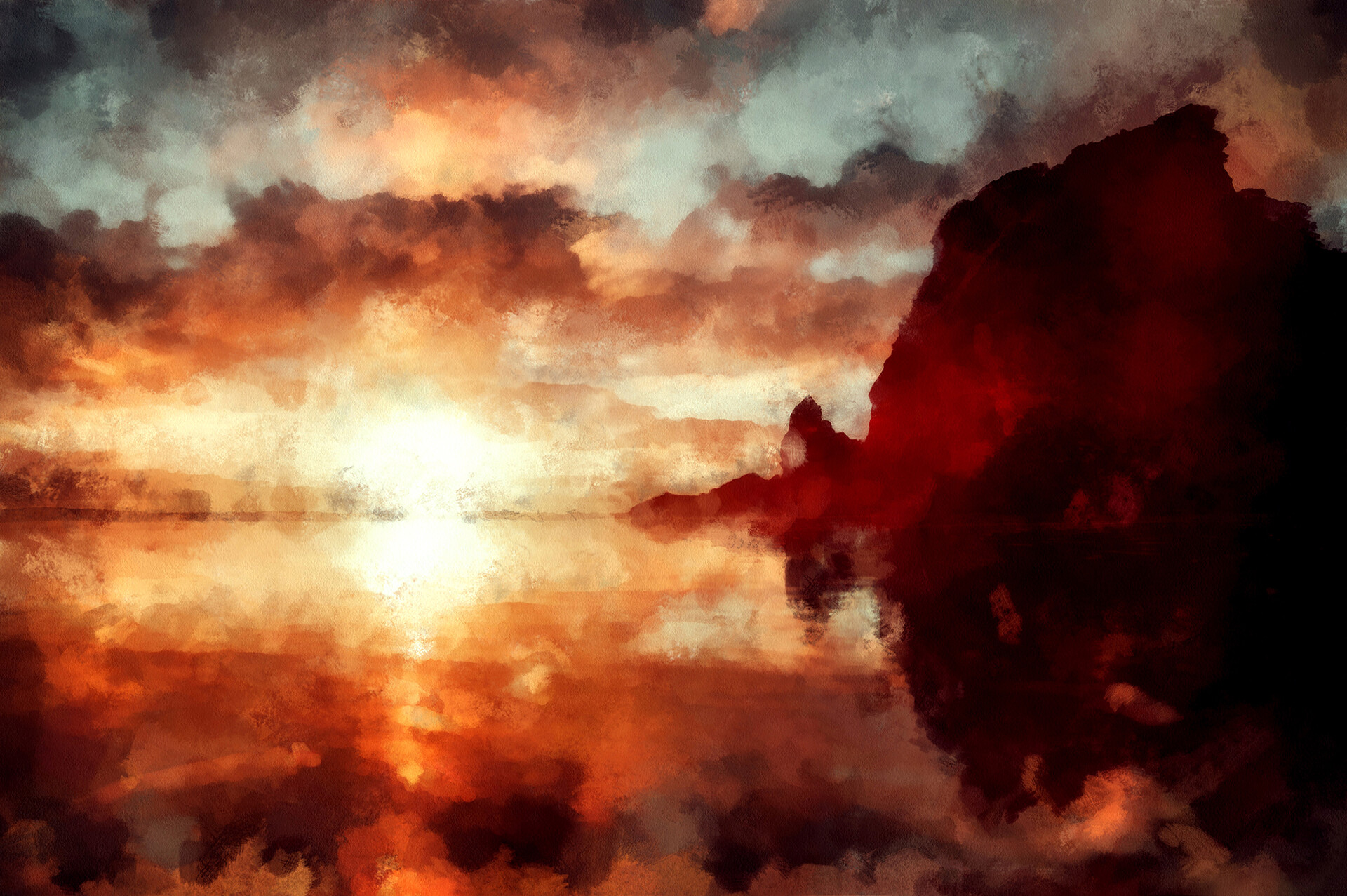 ArtStation - Red rocks in sunset during low tide in the vastness of the ...