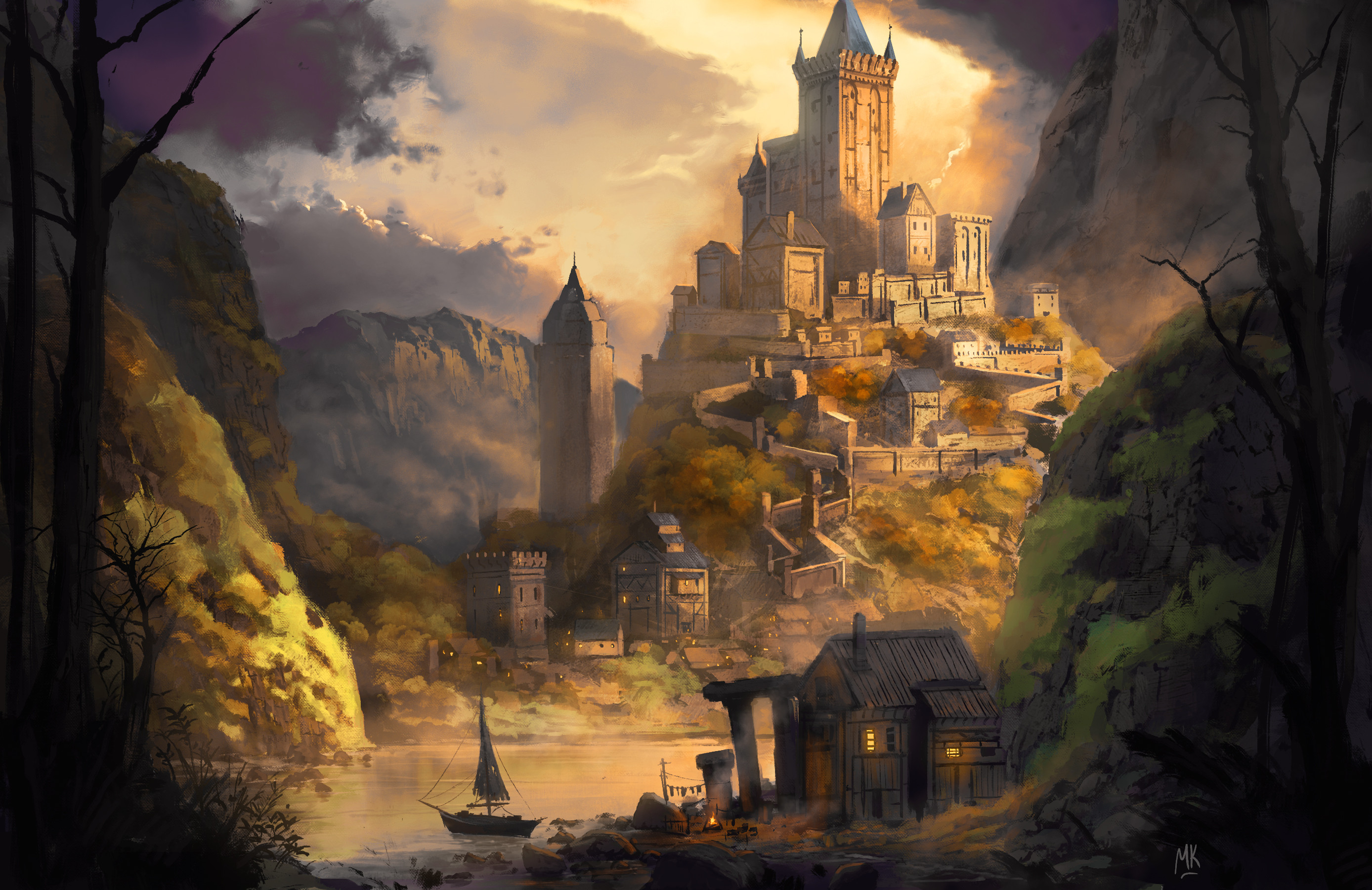 Autumn Valley Castle & Town by Mark Komorowski : r/ImaginaryCastles