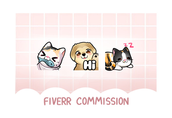 ArtStation - hungry cat emote, sleeping cat emote, dog hi twitch emote