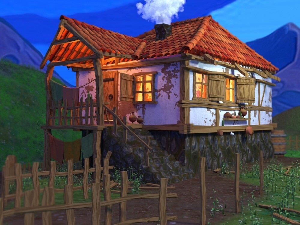 ArtStation - Cartoon House at Night